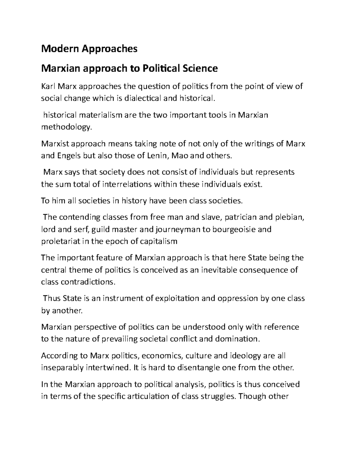 Modern Approaches.Marxian approch to Political Science - Modern ...