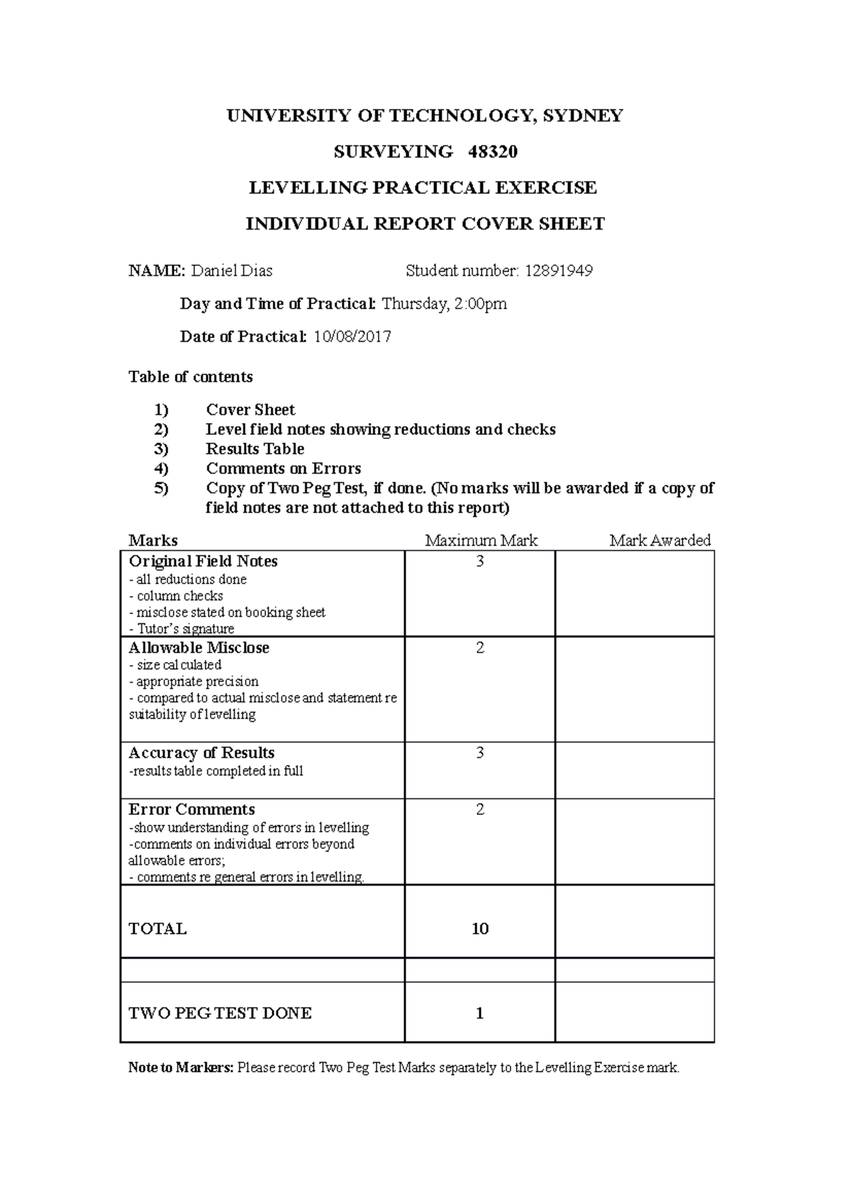 Levelling Practical Individual Report - UNIVERSITY OF TECHNOLOGY ...