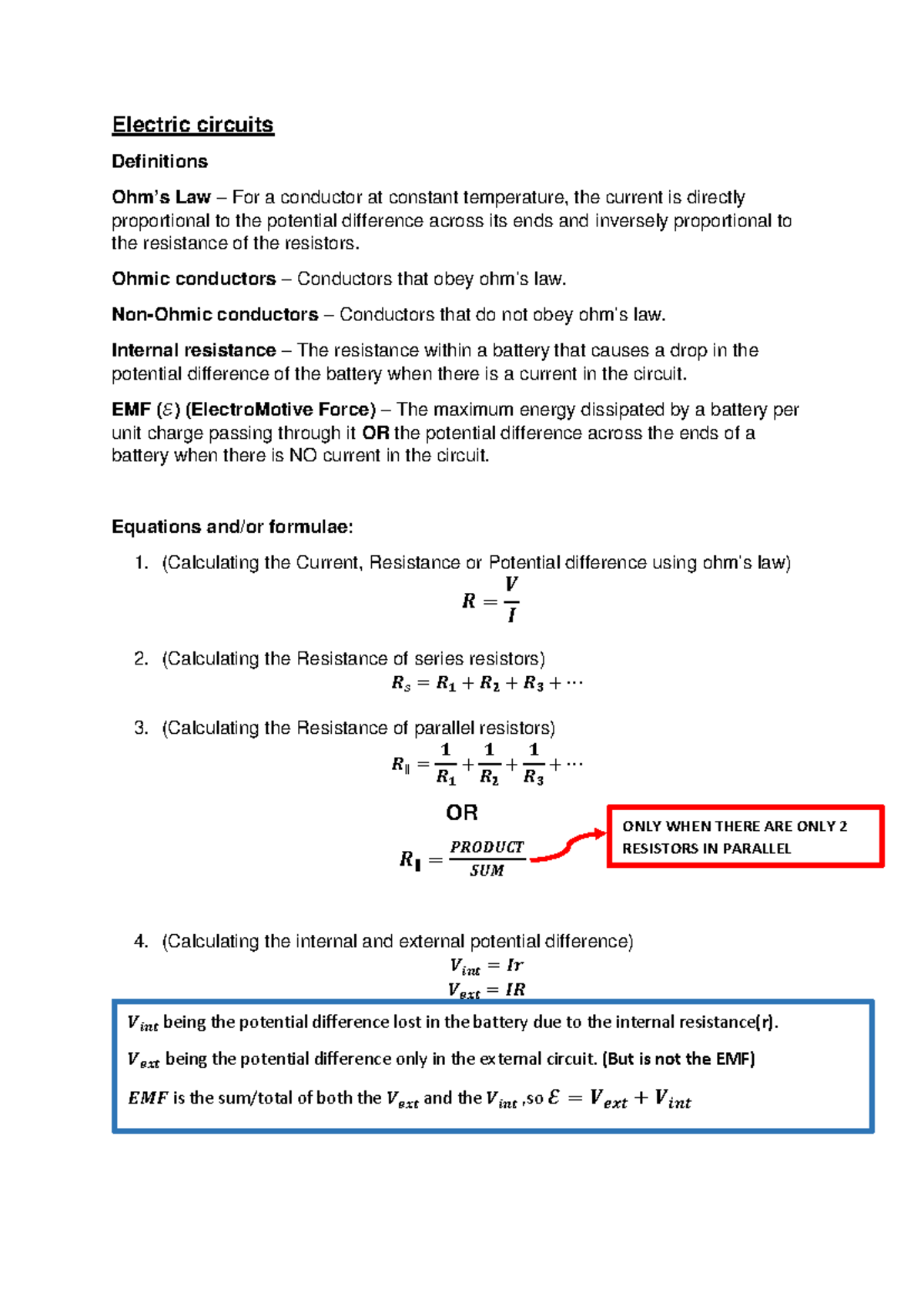 Grade 12 Electric circuits notes summarized - Electric circuits ...
