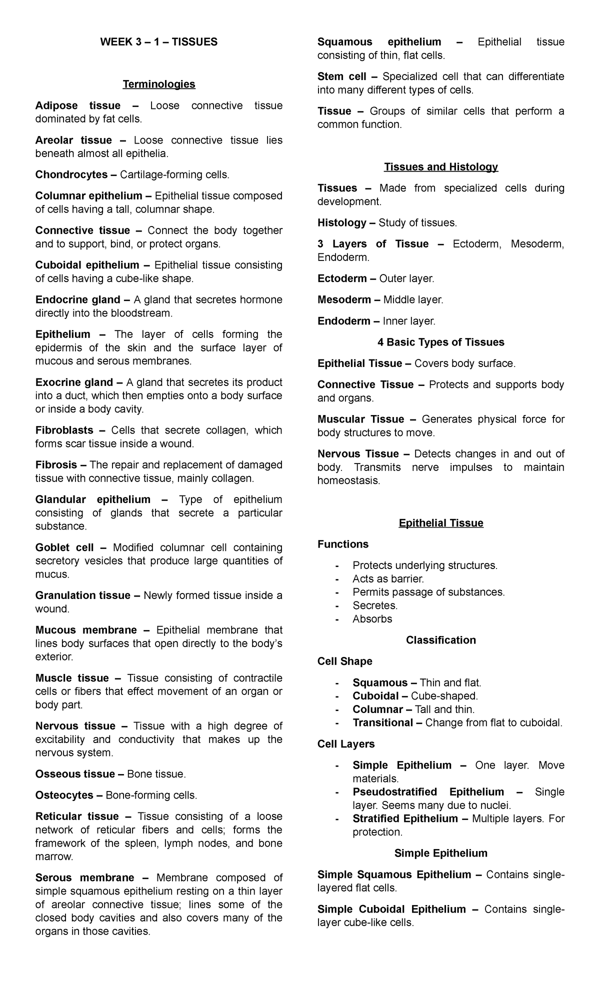 Week 3 1 Tissues Hope This Helps WEEK 3 1 TISSUES Terminologies week-3-1-tissues-hope-this-helps-week-3-1-tissues-terminologies
