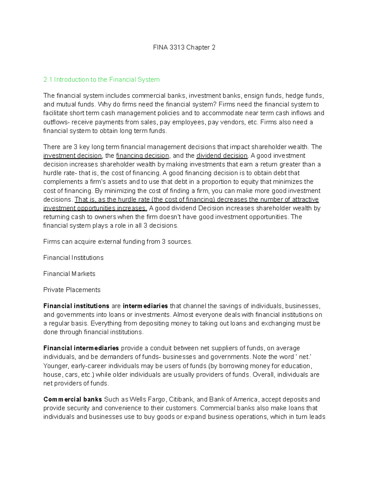 FINA 3313 Chapter 2 - FINA 3313 Chapter 2 2 Introduction to the ...