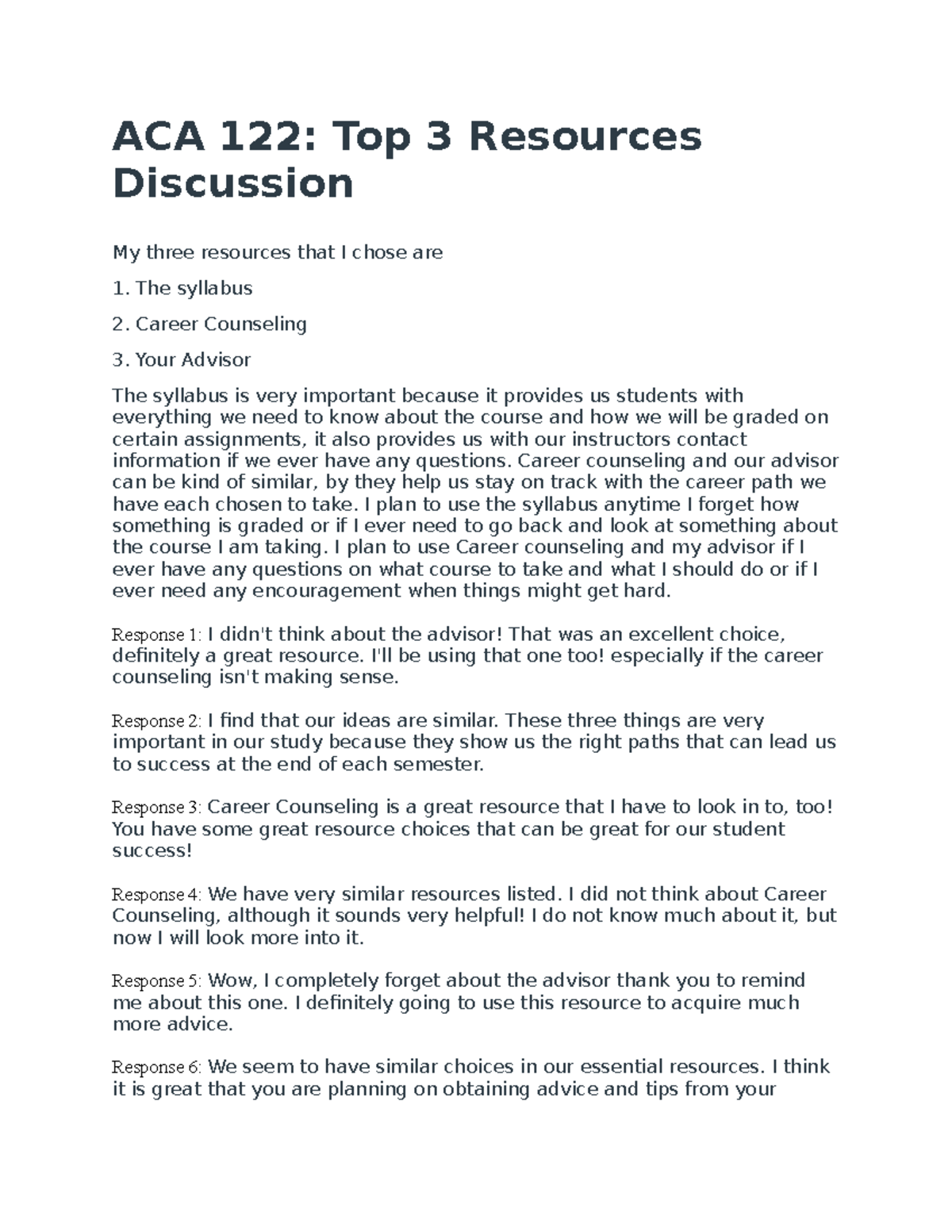 ACA 122 Top 3 Resources Discussion essay 3 - ACA 122: Top 3 Resources ...