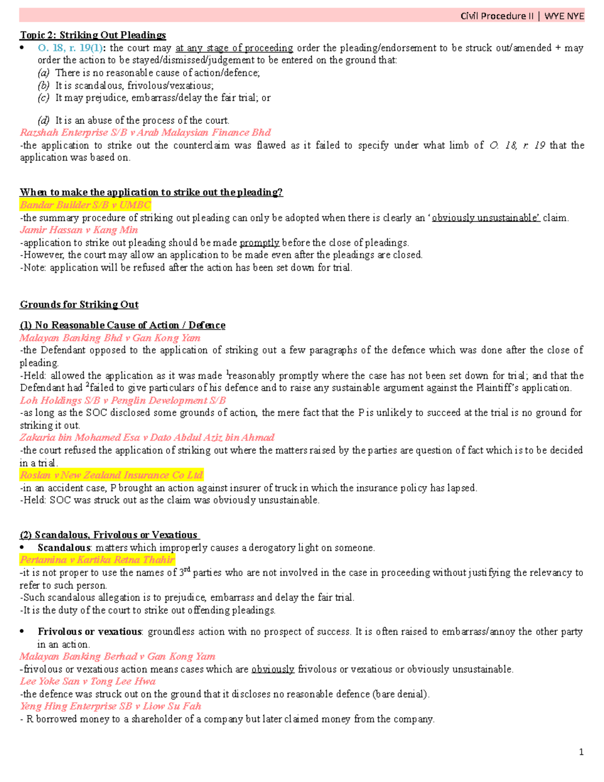 2. Striking Out Proceedings - Civil Procedure II | WYE NYE Topic 2 ...