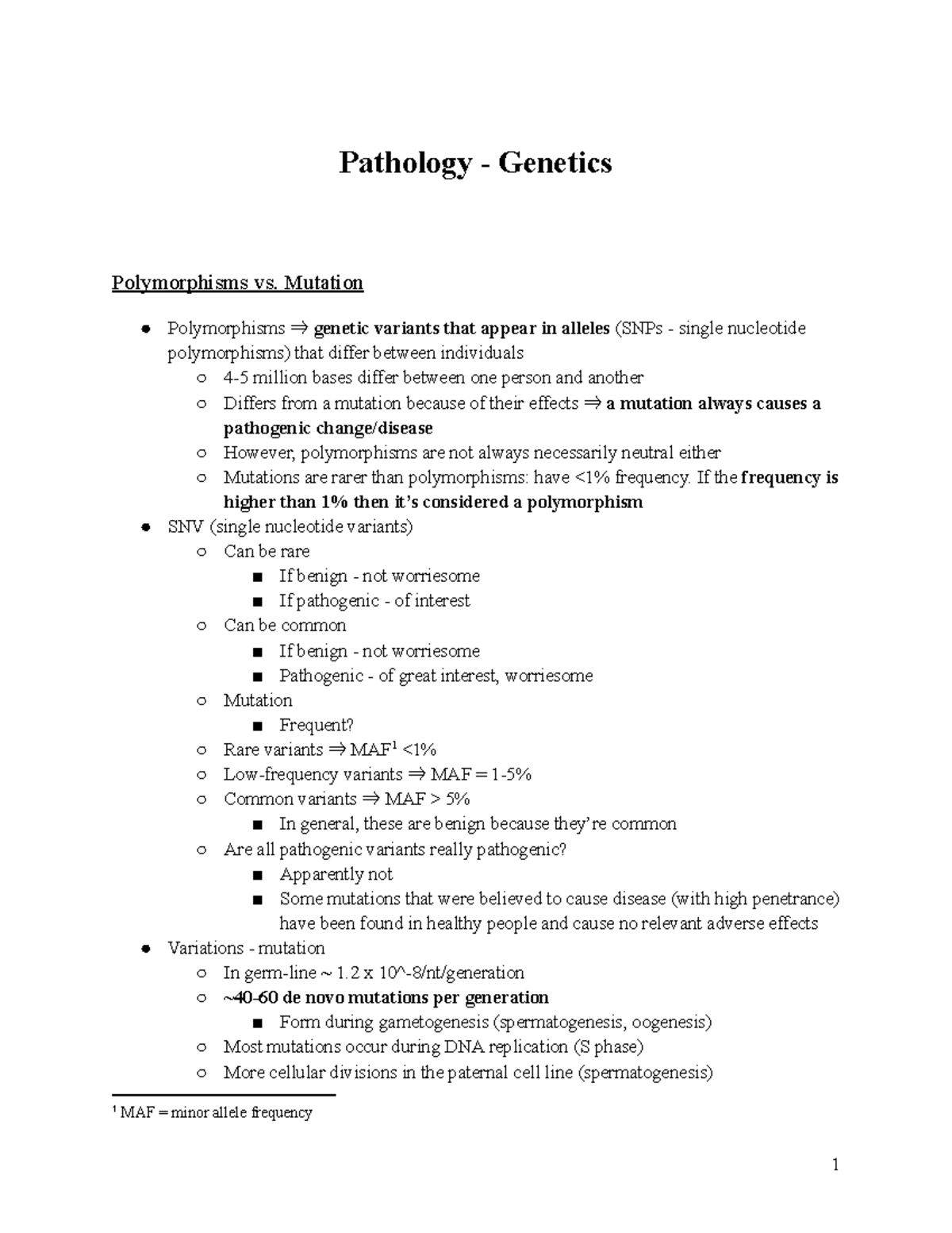 Pathology - Genetics - Pathology - Genetics Polymorphisms vs. Mutation ...