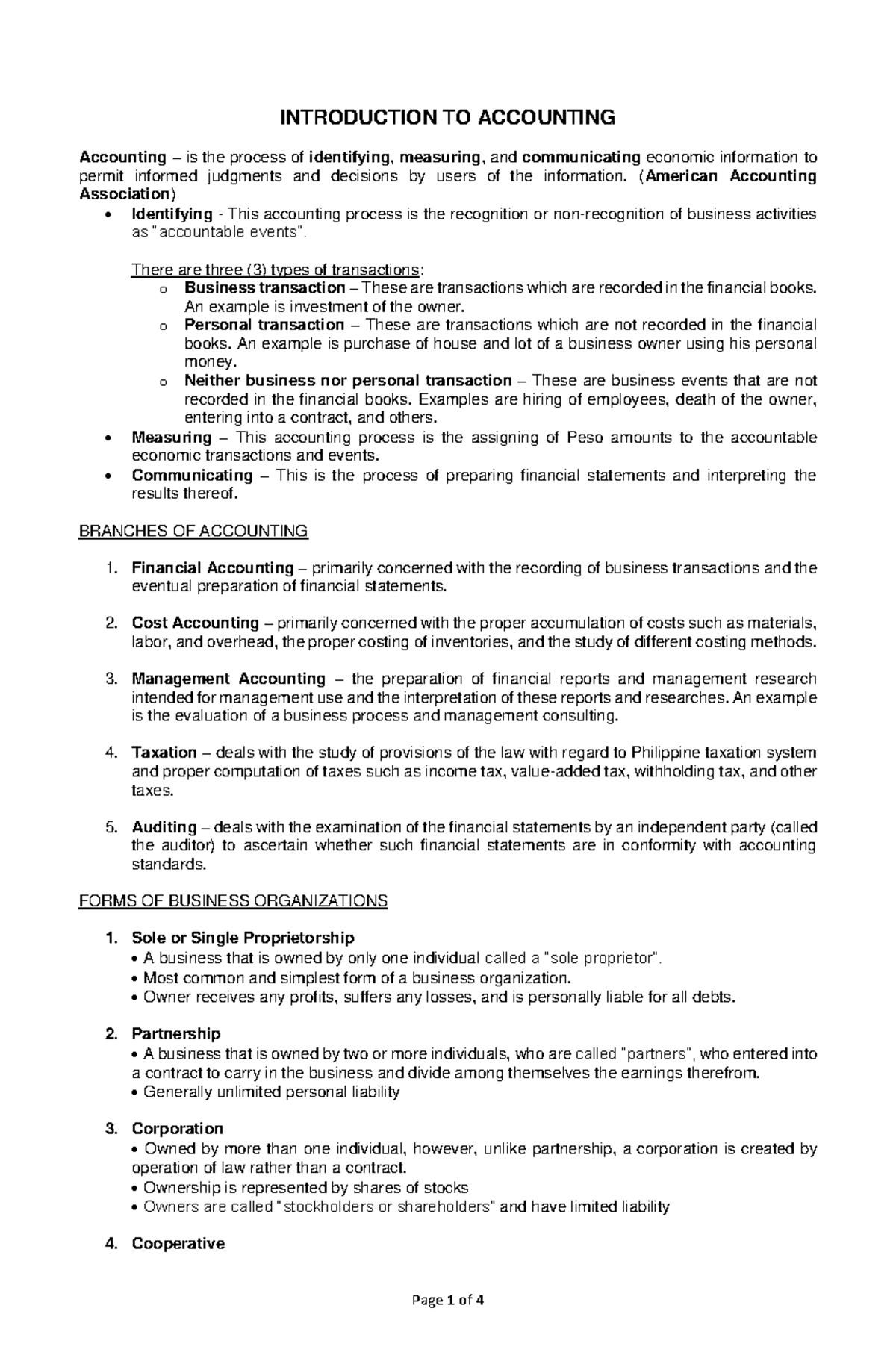 Chap 1 Introduction TO Accounting - INTRODUCTION TO ACCOUNTING ...