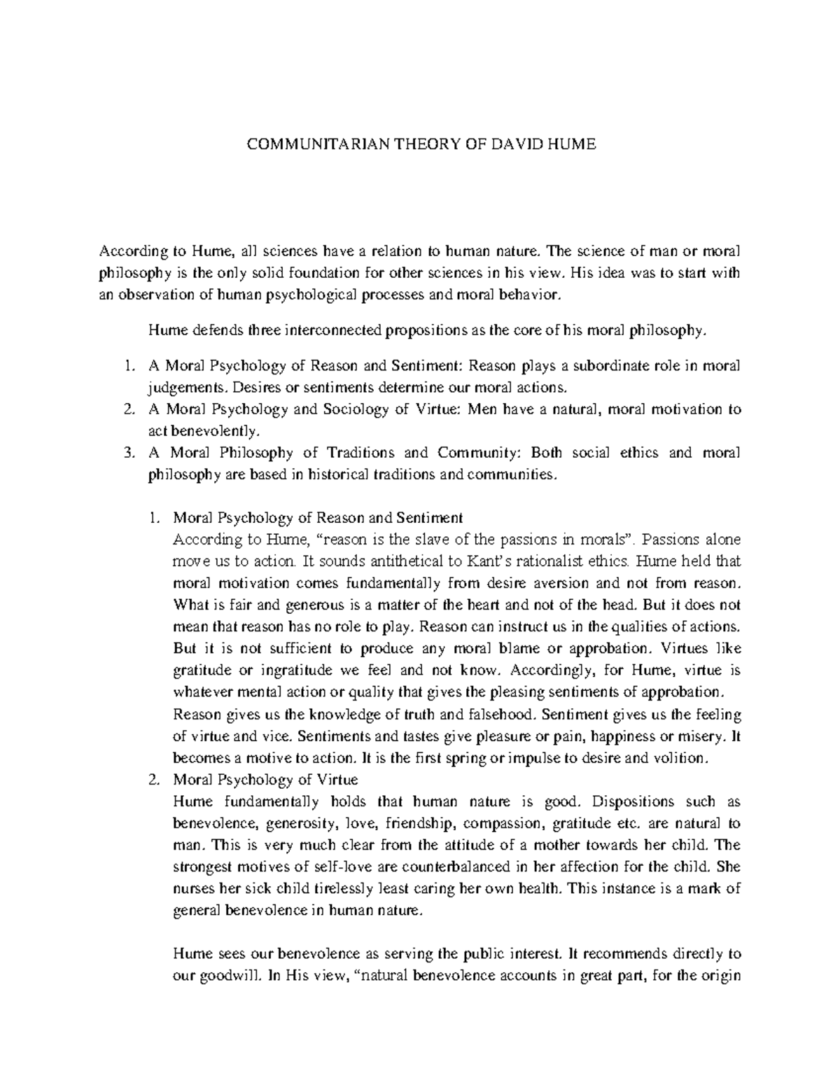 Module - 2 Communitarian Theory OF David HUME - COMMUNITARIAN THEORY OF ...