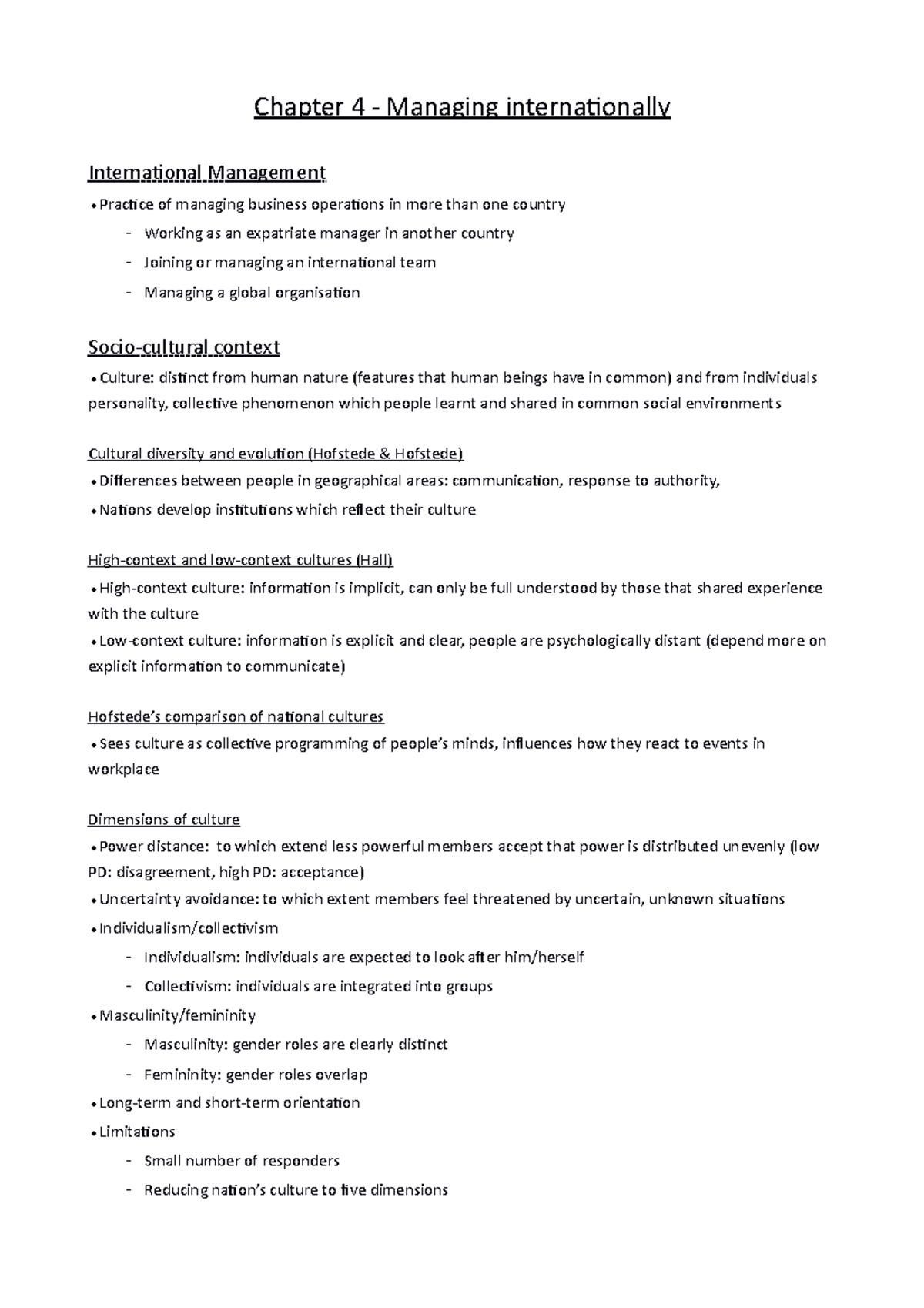 MOM Chapter 4 Summary - Chapter 4 - Managing internationally ...