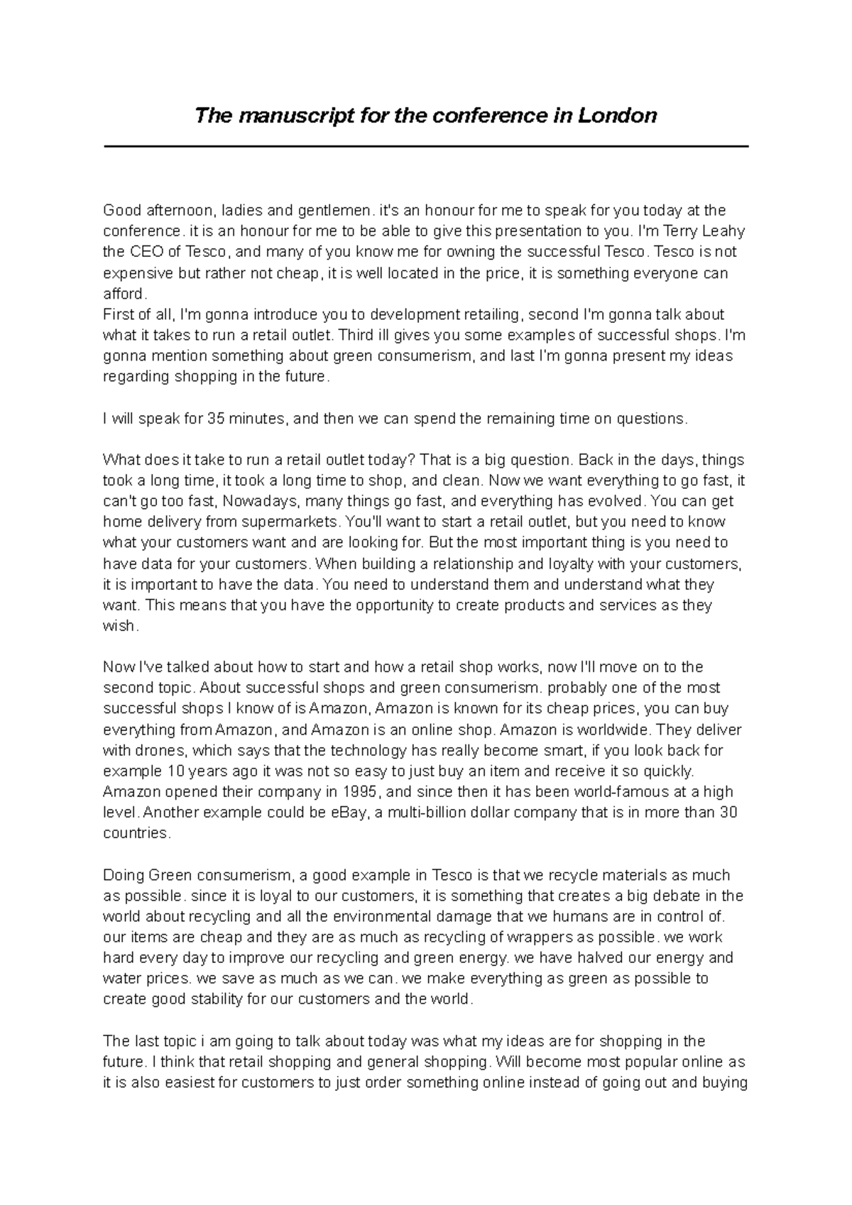 Tesco manuscript freya - The manuscript for the conference in London
