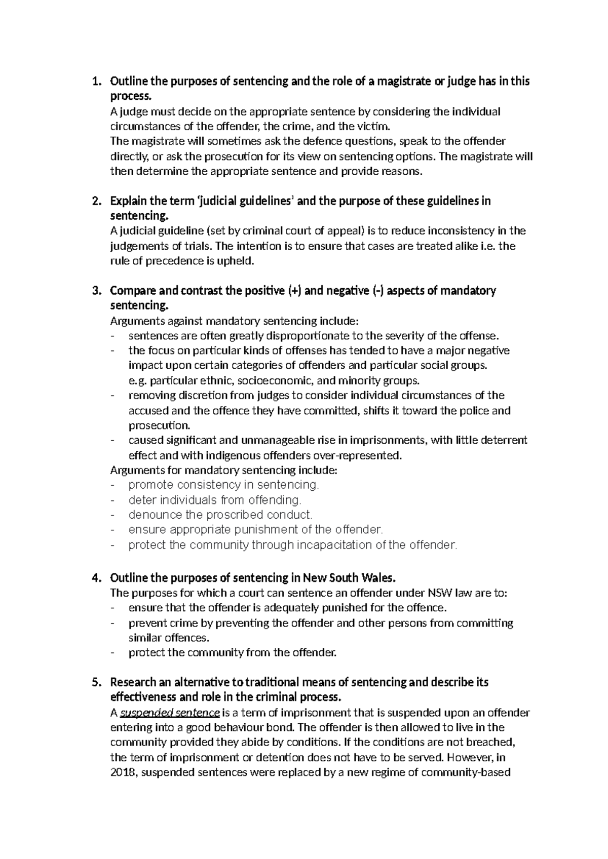 Sentencing and Punishment Booklet Questions - Outline the purposes of ...