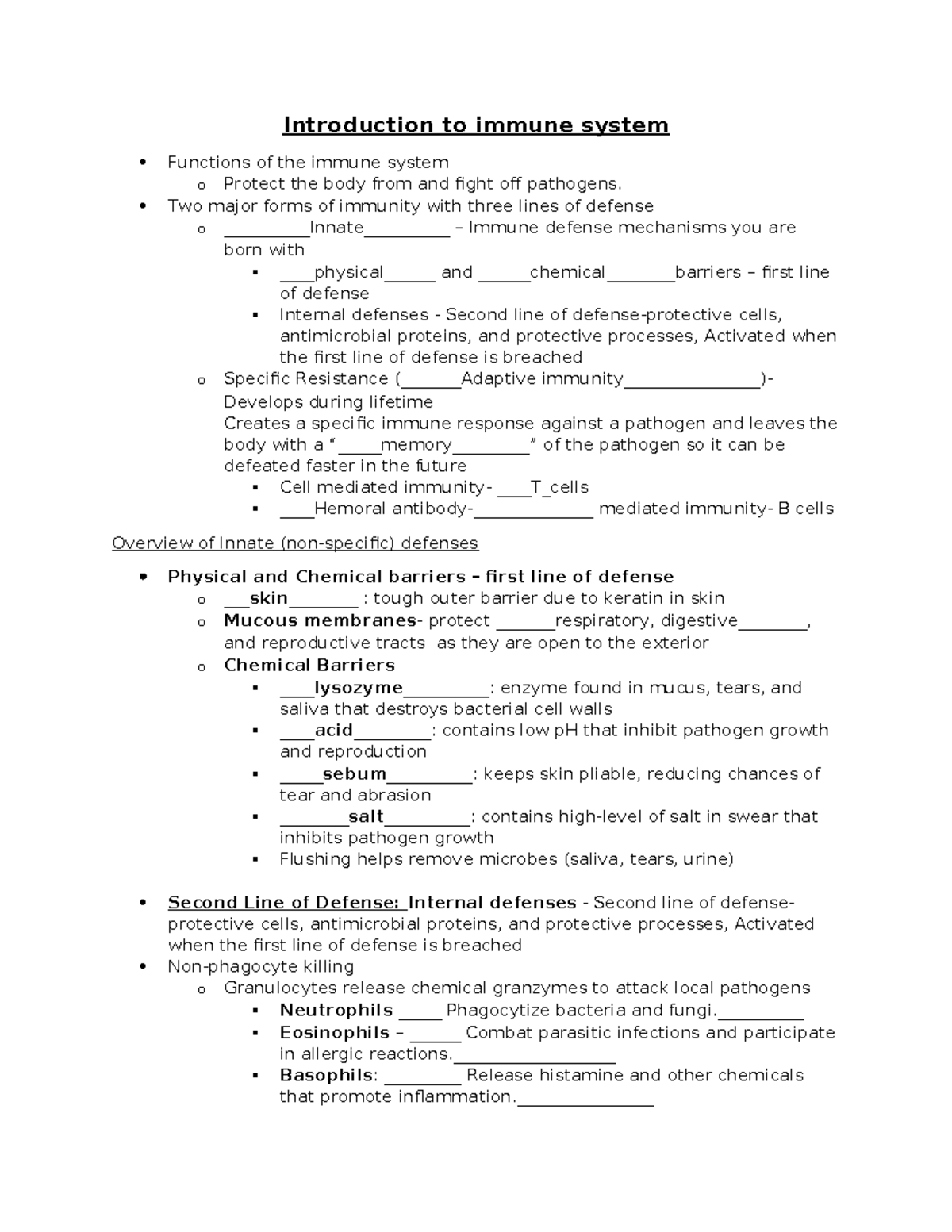 BIOS255 week 5 Review worksheet new JULY2024 - Introduction to immune ...