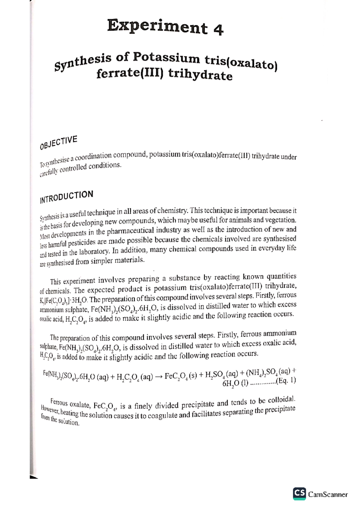 Experiment 4 - INTRODUCTION Synthesis is useful technique in all areas ...