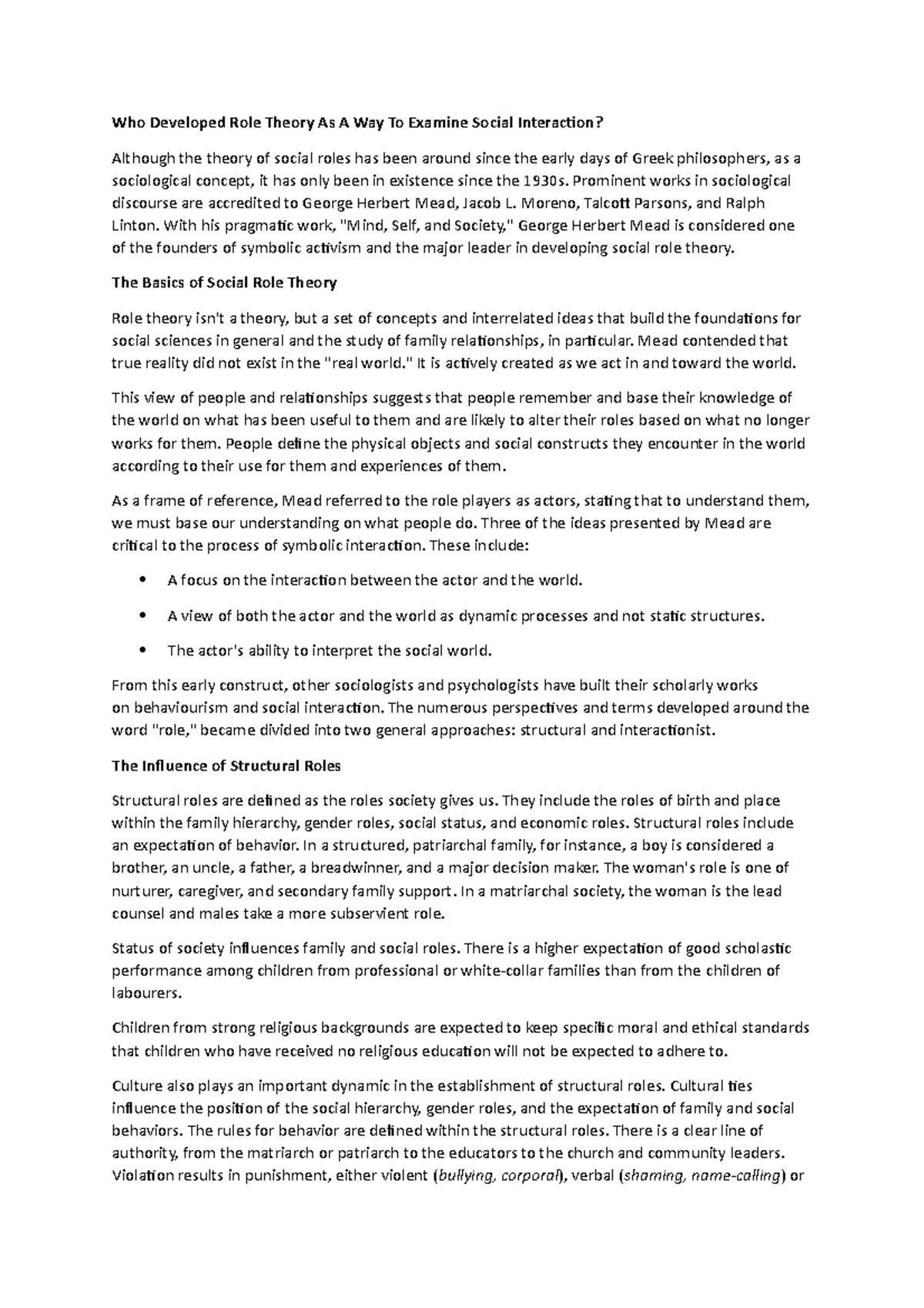 Who Developed Role Theory As A Way To Examine Social Interaction ...