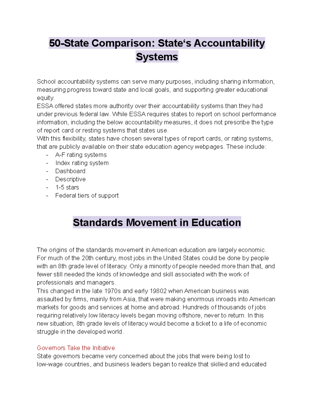 Notes - 50-State Comparison: State's Accountability Systems Standards ...