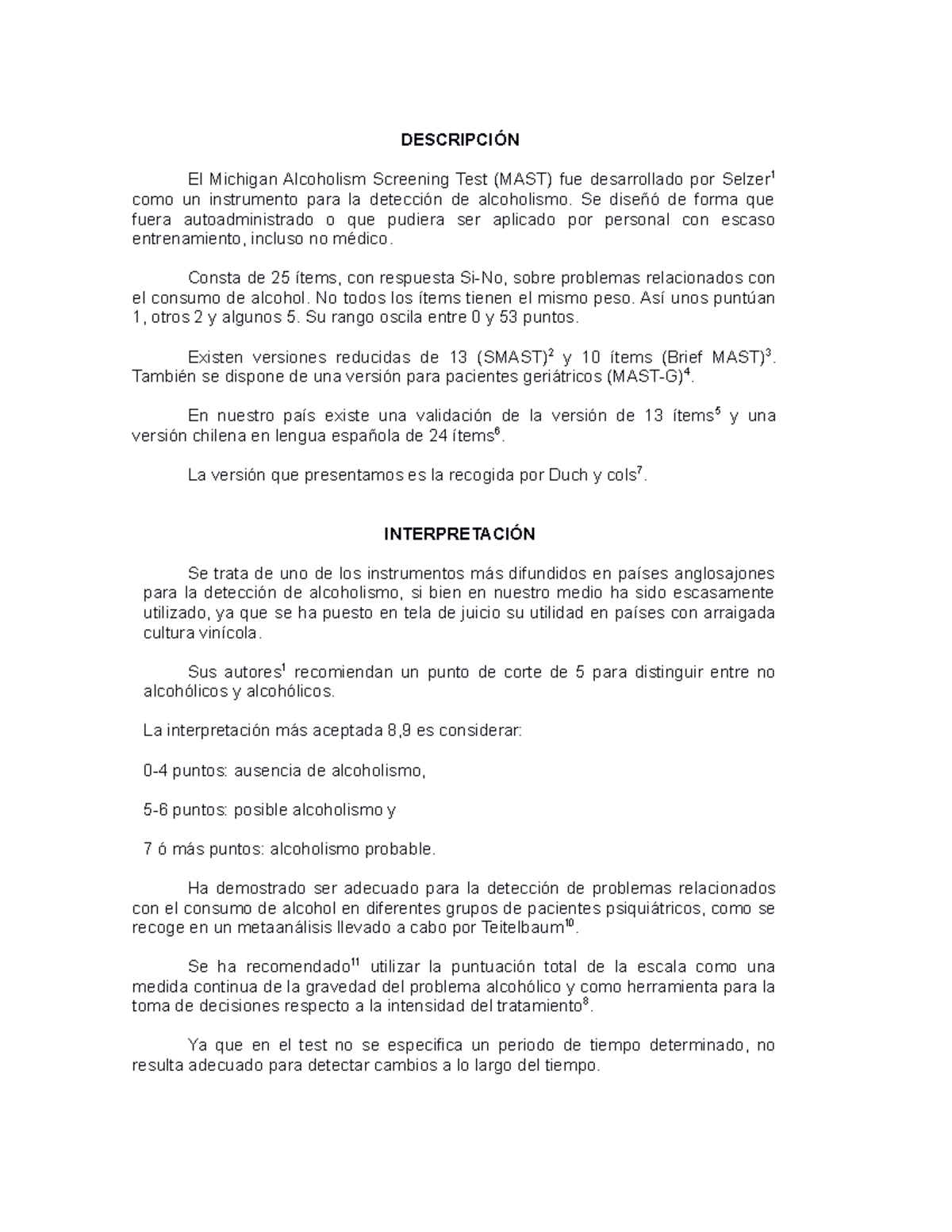MAST - Test de MAST - DESCRIPCIÓN El Michigan Alcoholism Screening Test ...