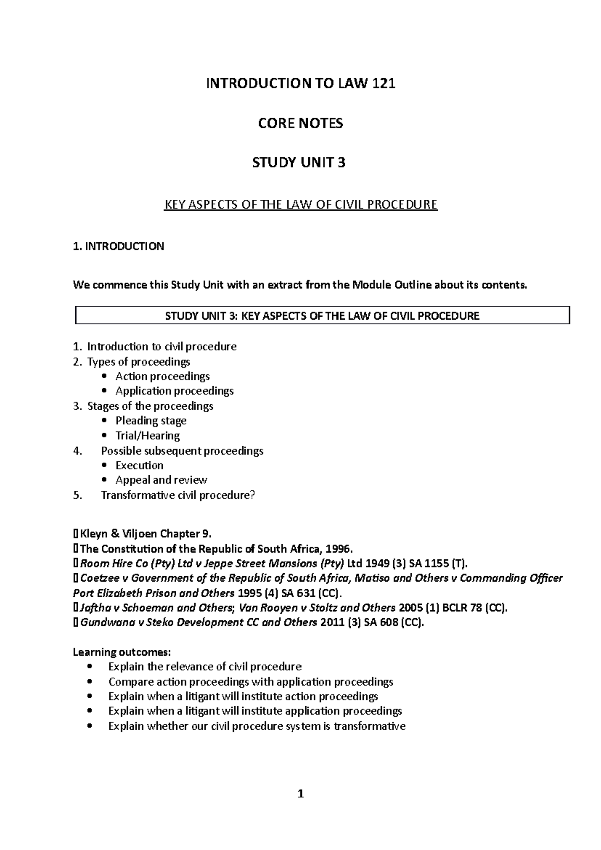 2020 ILL121 CORE Notes Study UNIT 03 Civil Procedure Final. 11 August ...