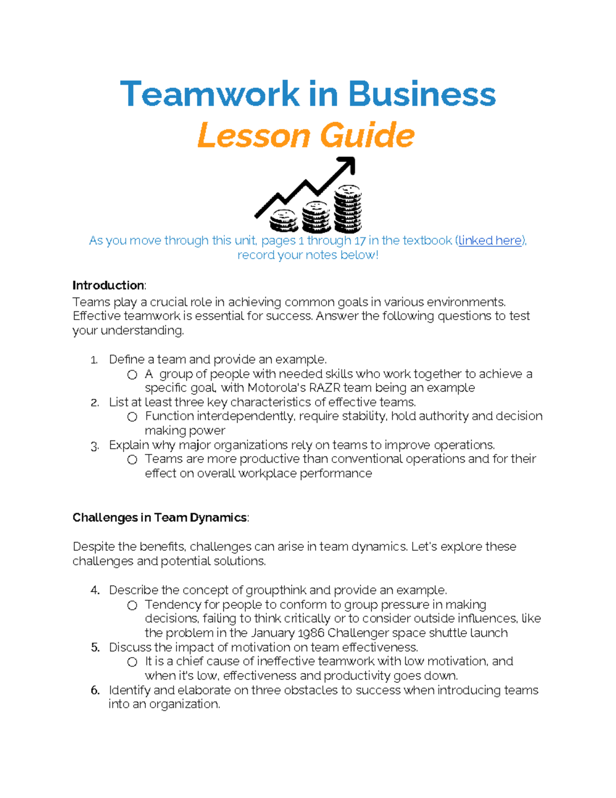 Teamwork in Business, Lesson Guide - Teamwork in Business Lesson Guide ...