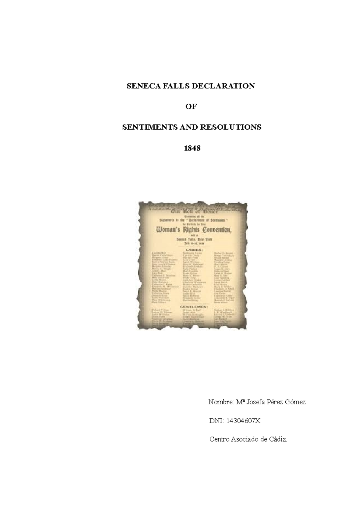 PEC2. Declaration Seneca Falls. MMAA - SENECA FALLS DECLARATION OF ...