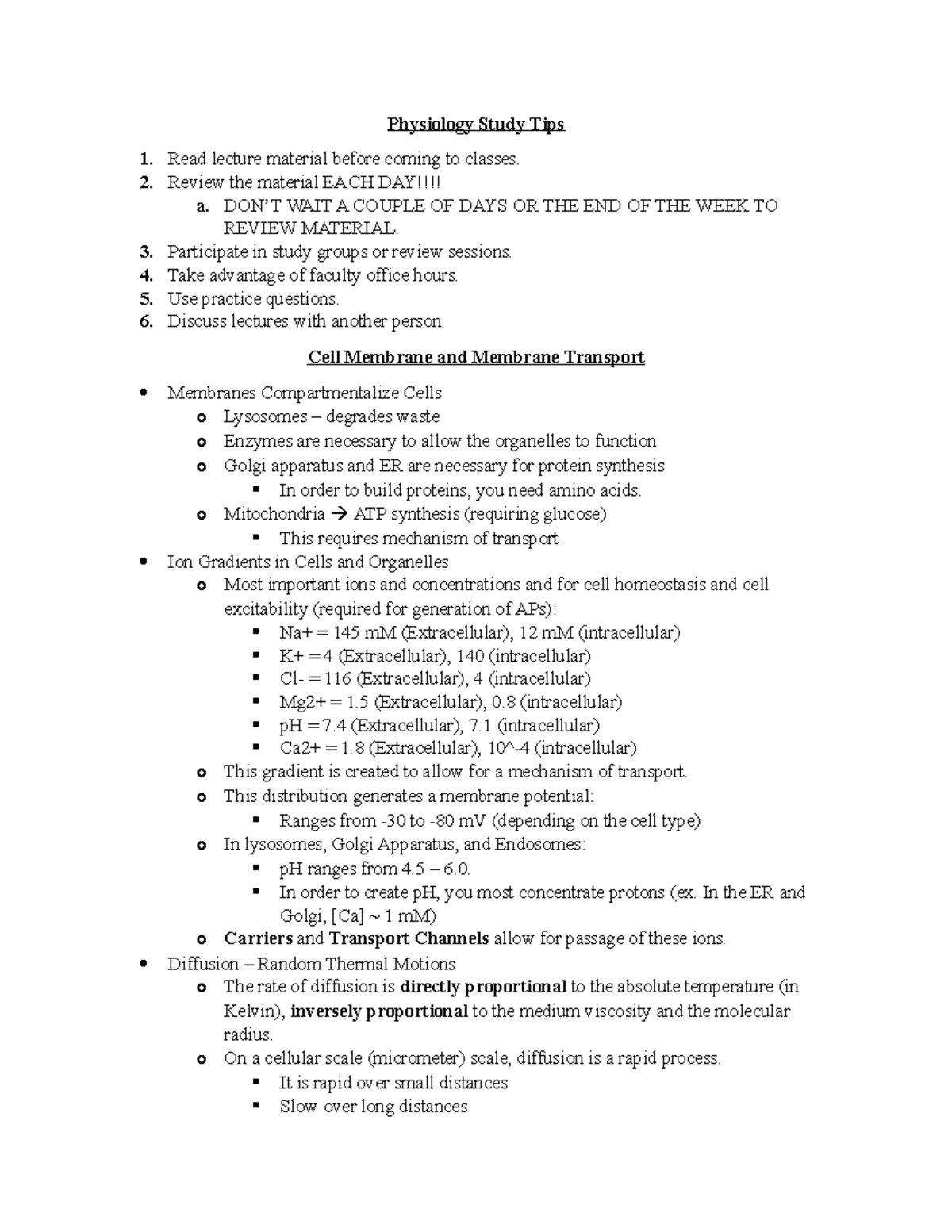 Physiology Lecture 1 Notes - Physiology Study Tips 1. Read lecture ...