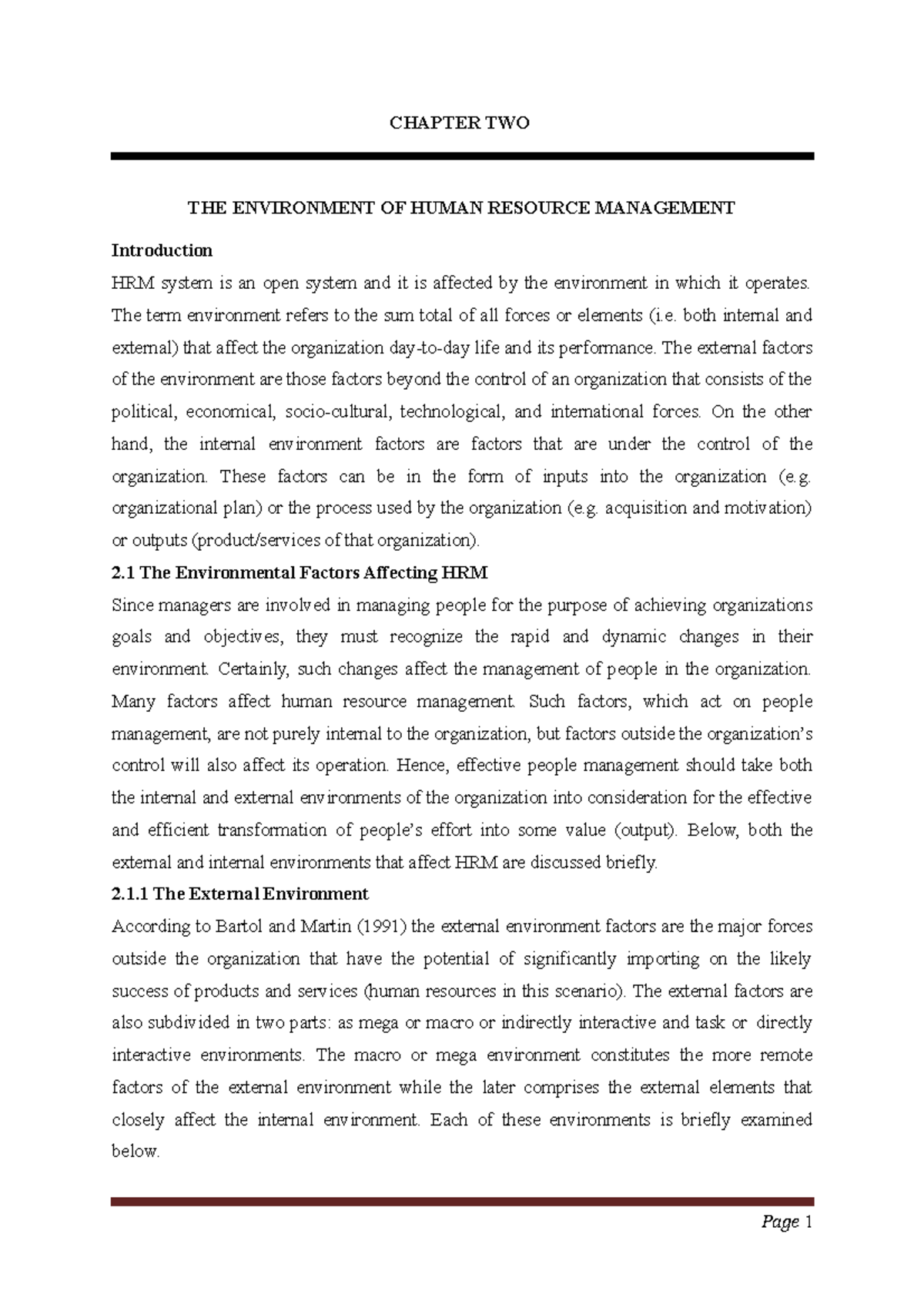 CH 2 - Human Resource Enviroment - CHAPTER TWO THE ENVIRONMENT OF HUMAN ...