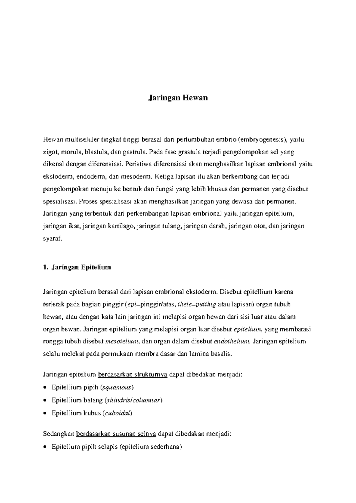 Jaringan Hewan (Biologi SMA/MA) - Jaringan Hewan Hewan multiseluler ...