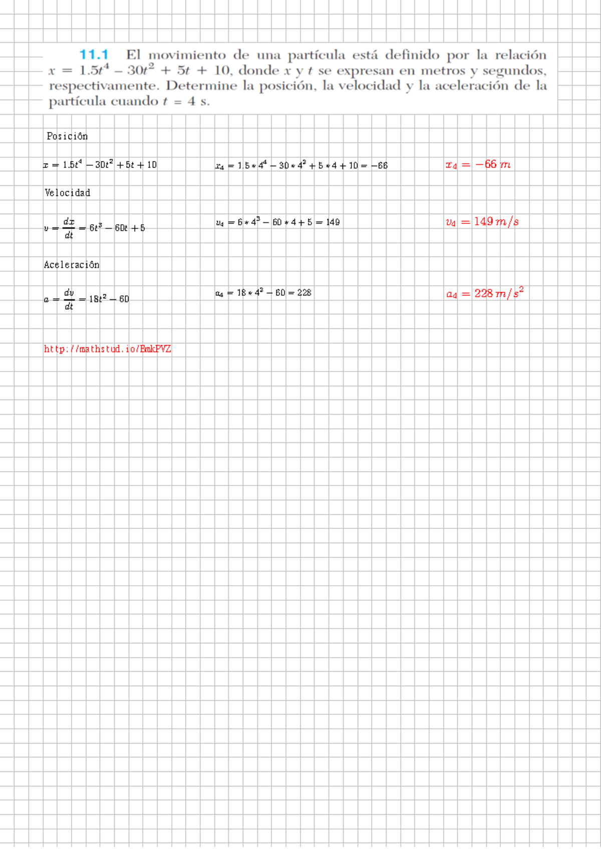 Ejercicio 11 - dsdfas - Dinámica - Posición x = 1. 5 t 4 − 30 t 2 + 5t ...