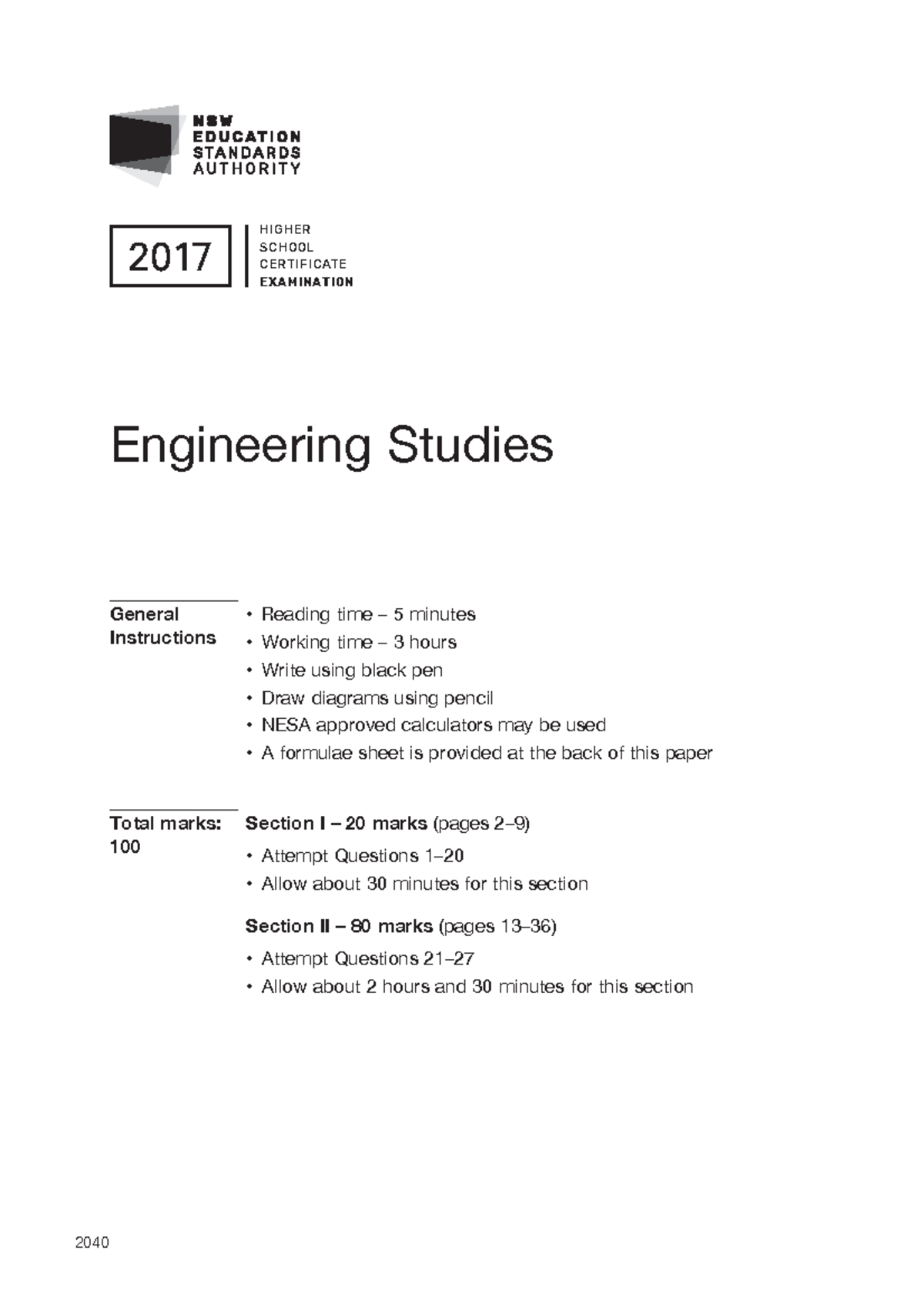 2017 hsc engineering studies - 2017 HIGHER S CHO OL CER T IFICAT E ...