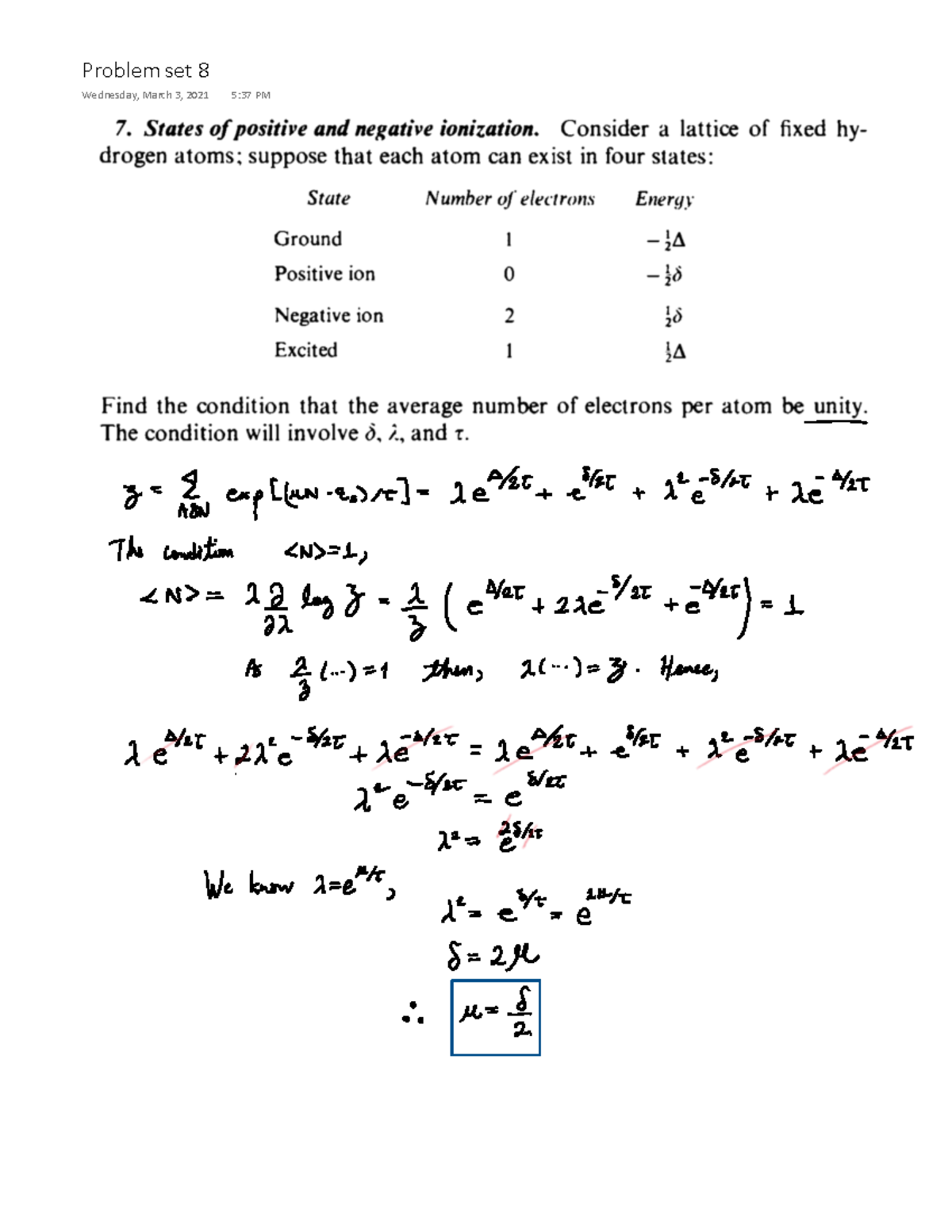 Problem SET 8 Solution 3 - Problem set 8 Wednesday, March 3, 2021 5:37 ...