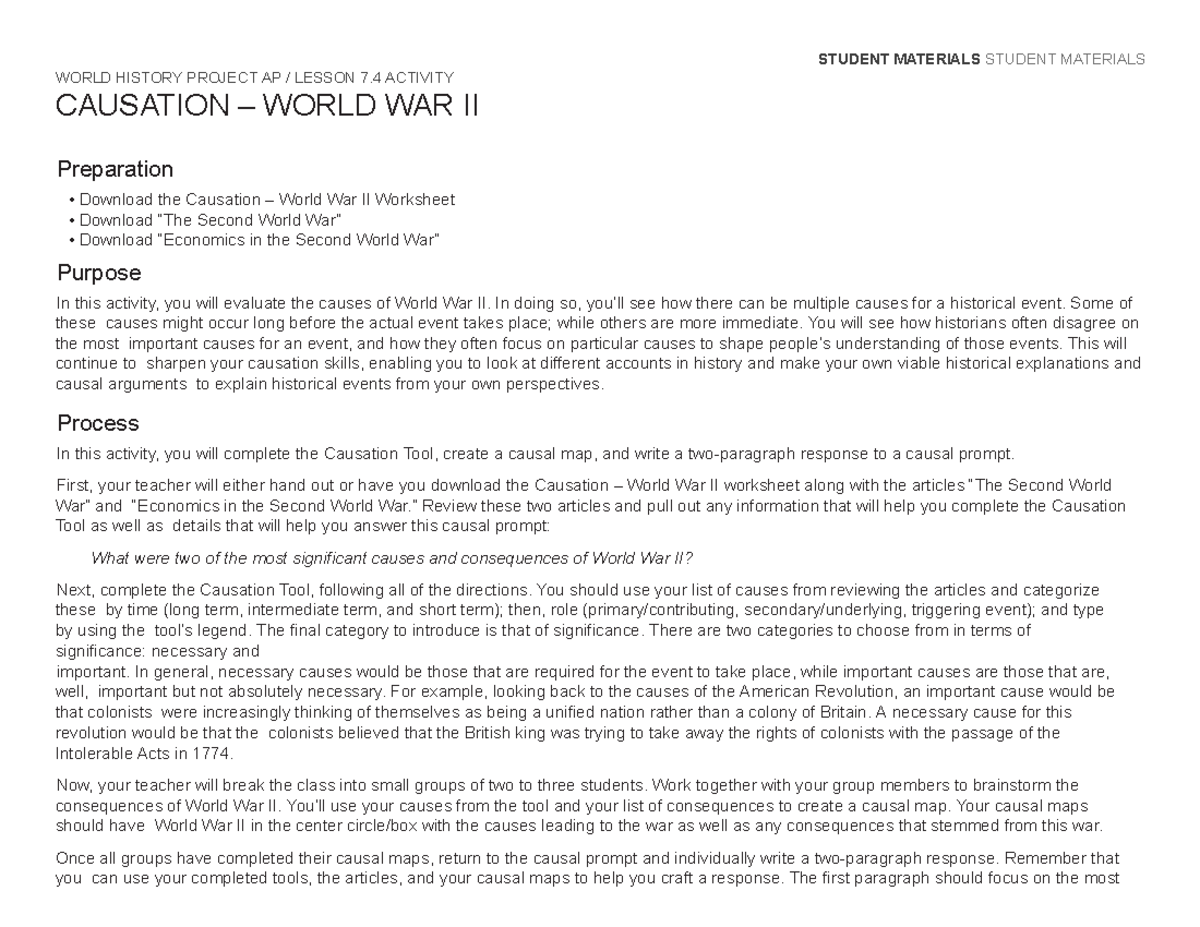 Causation-World-War-II - STUDENT MATERIALS STUDENT MATERIALS WORLD ...