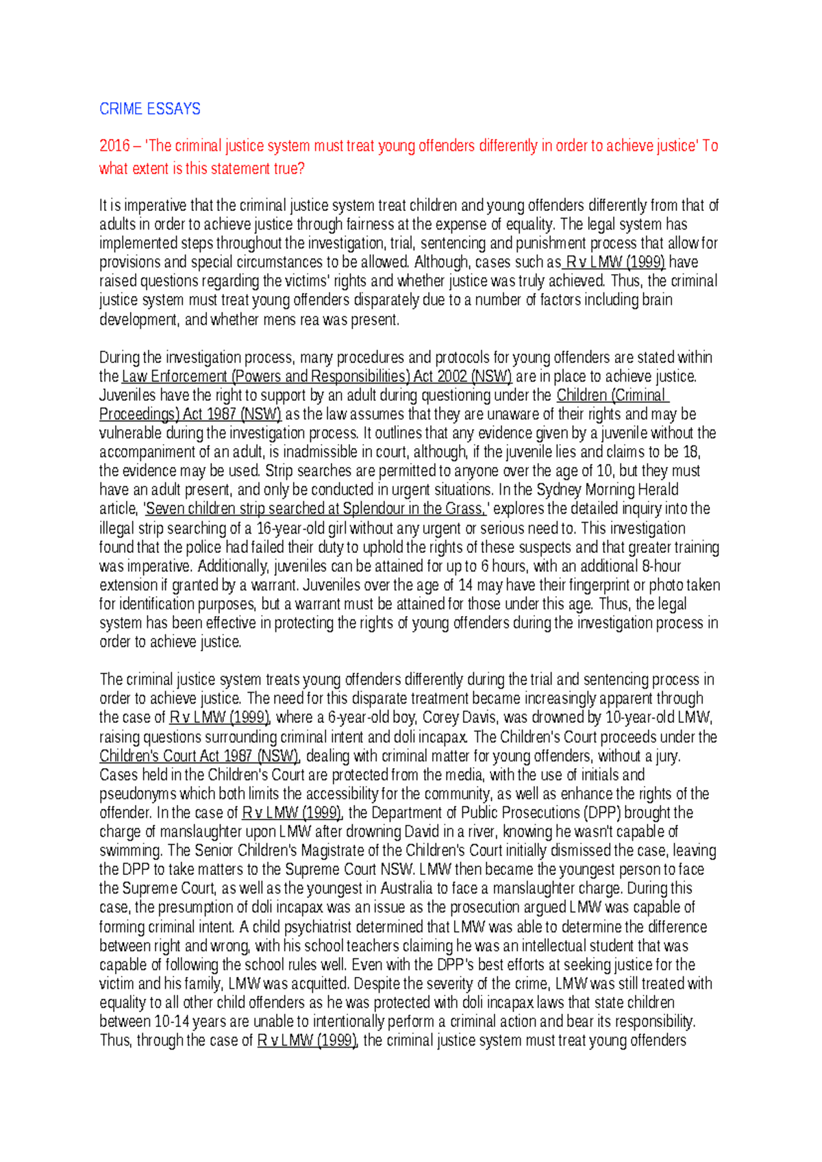 Crime Essays - CRIME ESSAYS 2016 – ‘The criminal justice system must ...