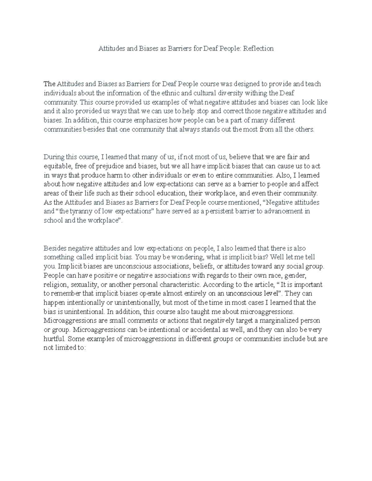 Attitudes and Biases as Barriers for Deaf People reflection - This ...
