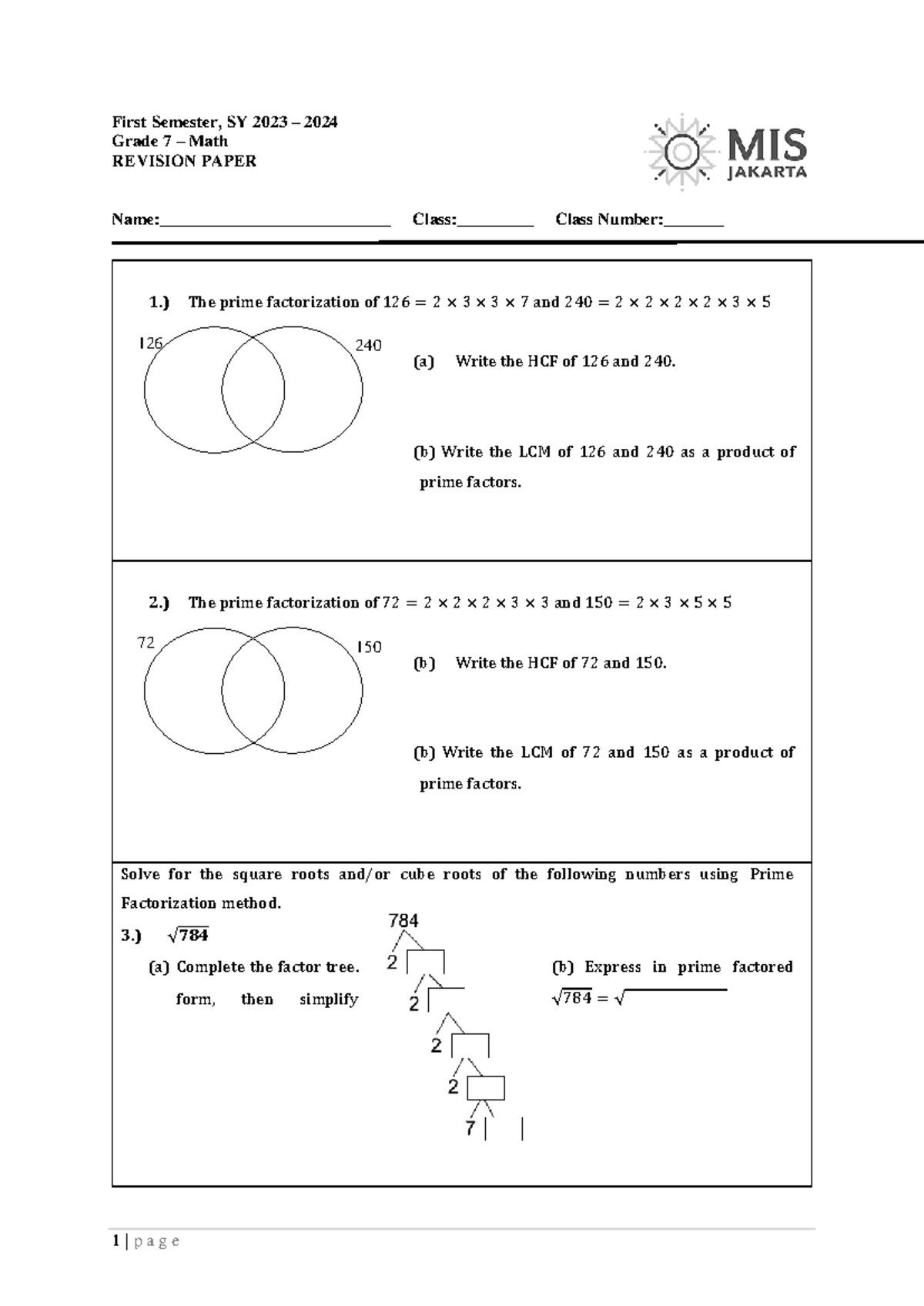 Revision Paper Criterion A - First Semester, SY 2023 – 2024 Grade 7 ...