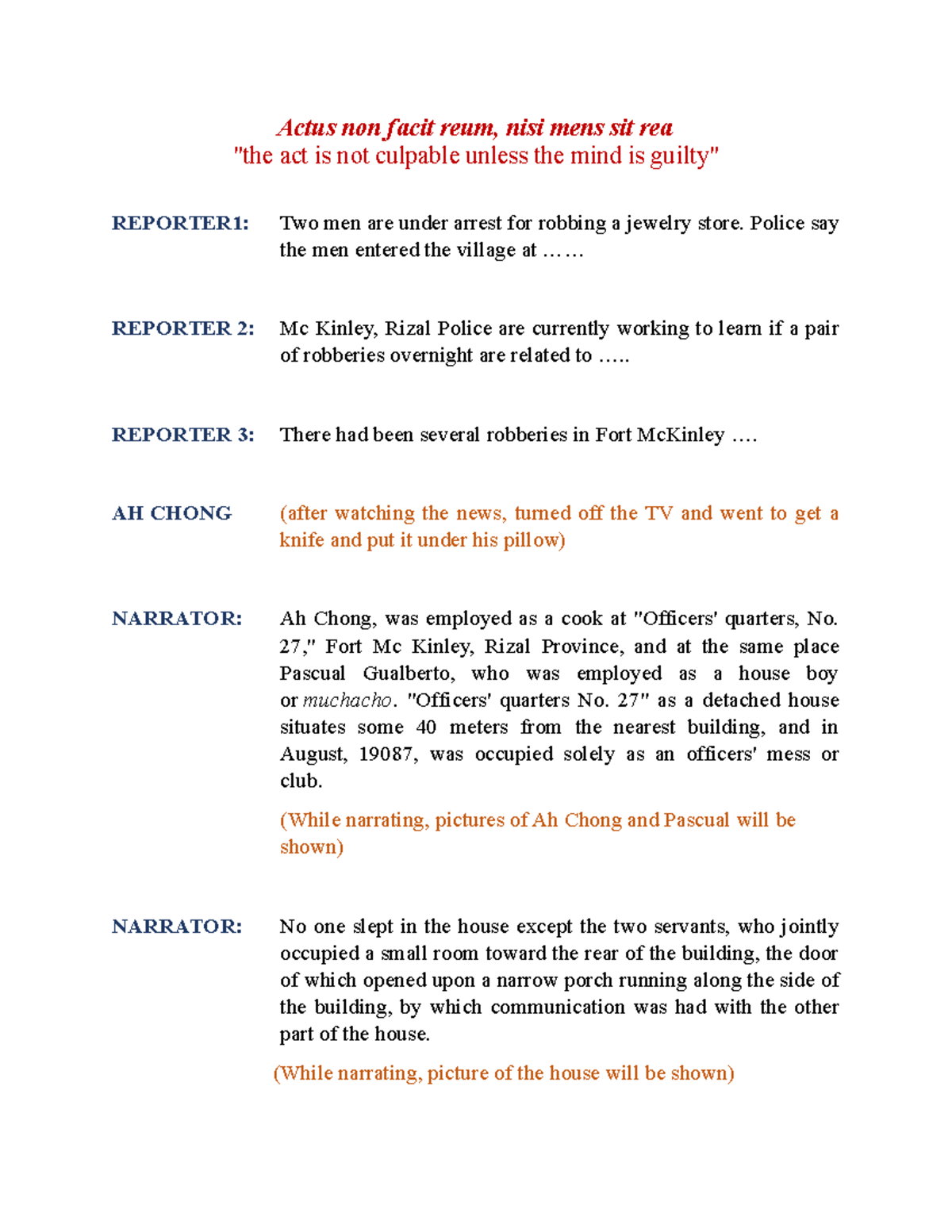 AH Chong CASE Script - Actus non facit reum, nisi mens sit rea "the act ...