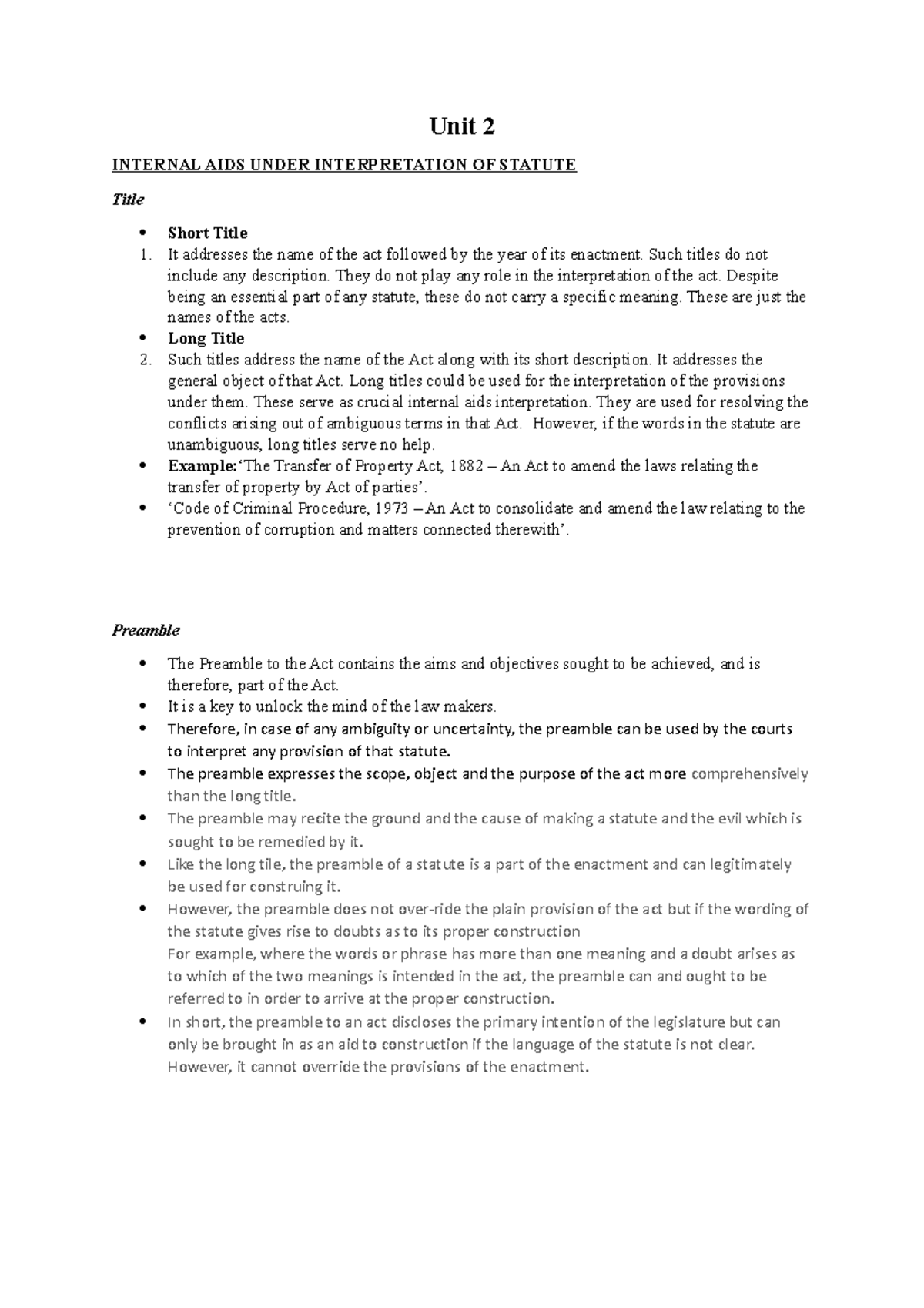 Unit 2 - Unit 2 INTERNAL AIDS UNDER INTERPRETATION OF STATUTE Title ...