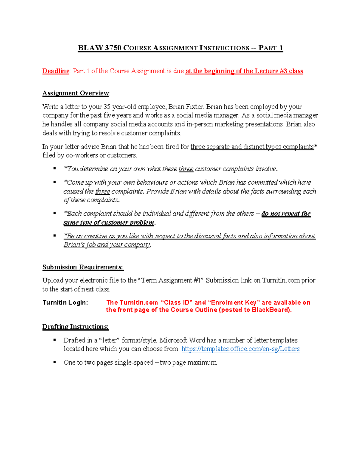 Part #1 - Course Assignment Instructions - BLAW 3750 COURSE ASSIGNMENT ...