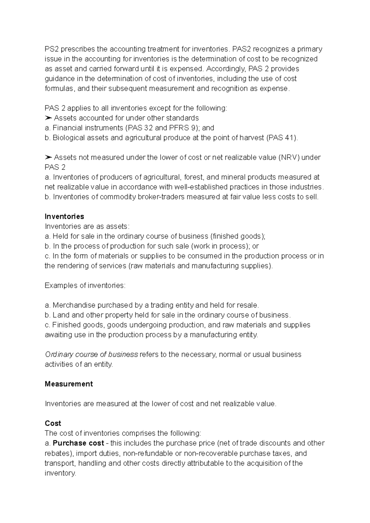 PAS 2 Inventories - PS2 prescribes the accounting treatment for ...