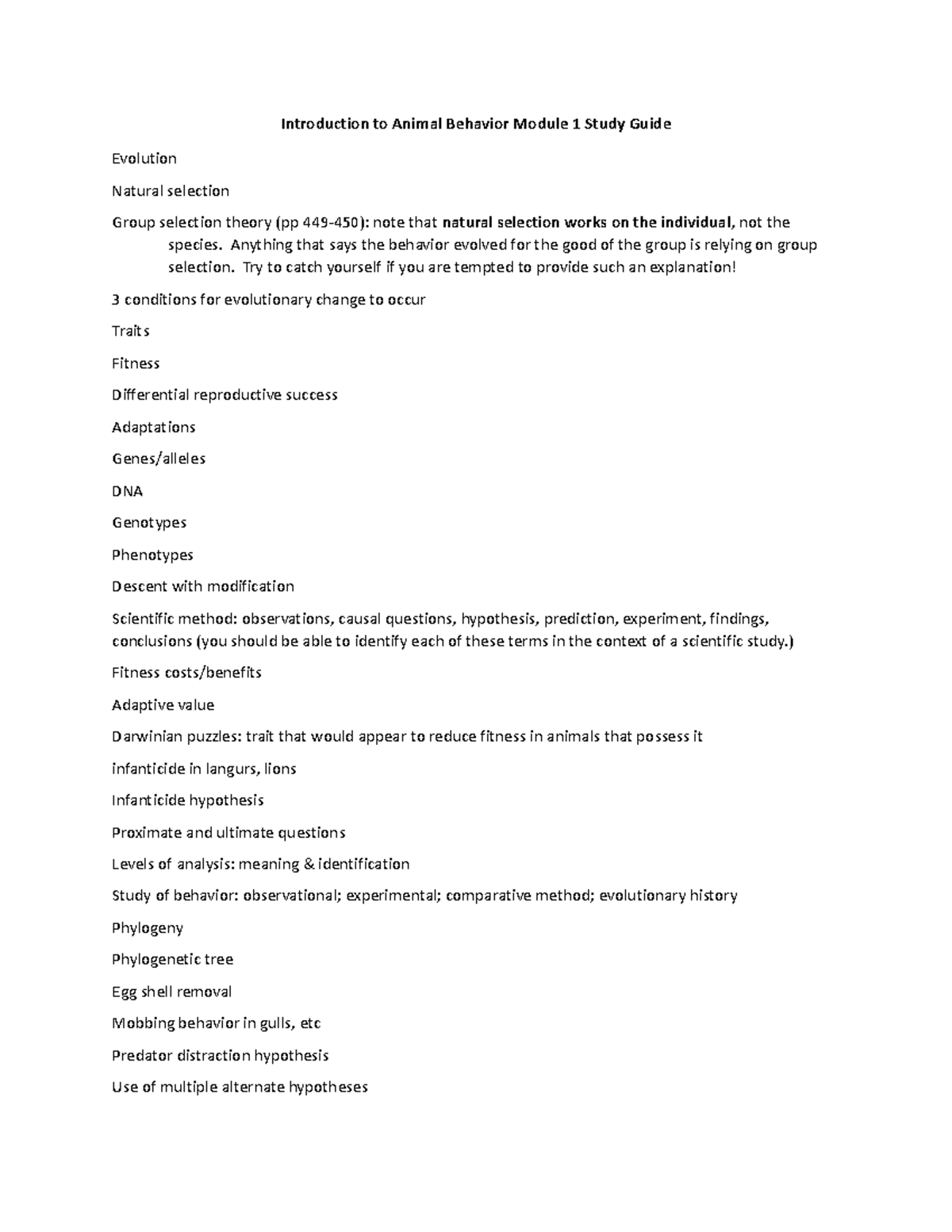 Module 1 study guide Intro - Introduction to Animal Behavior Module 1 ...
