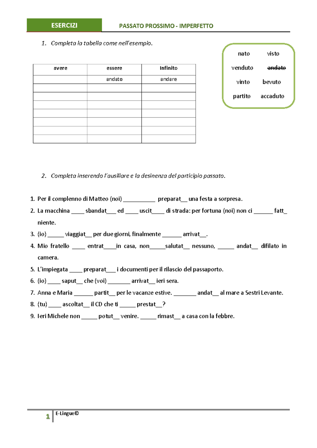Esercizi- Passato- Prossimo-vs- Imperfetto.pdf con respuestas - E ...