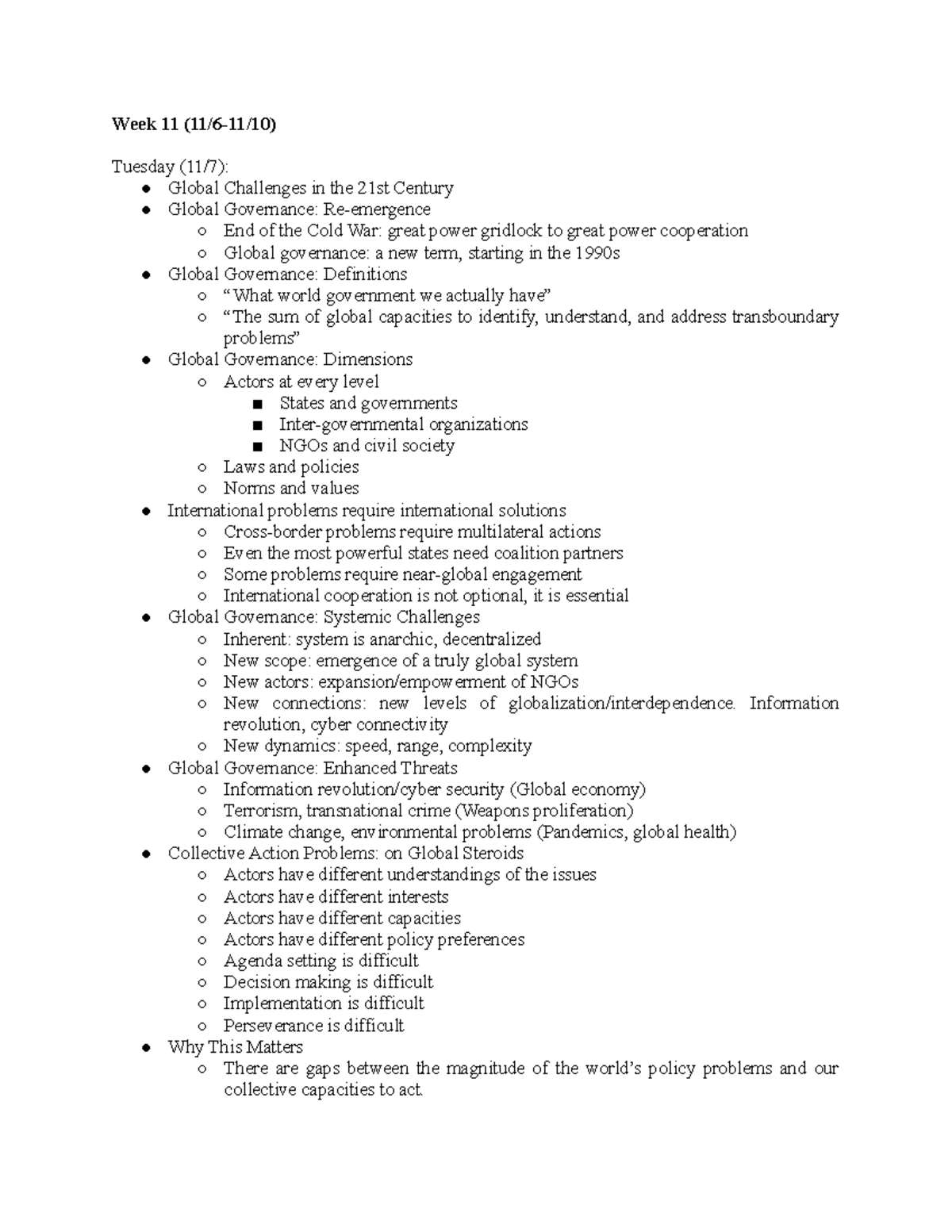 Week 11 Lecture and Discussion - Week 11 Tuesday Global Challenges in ...
