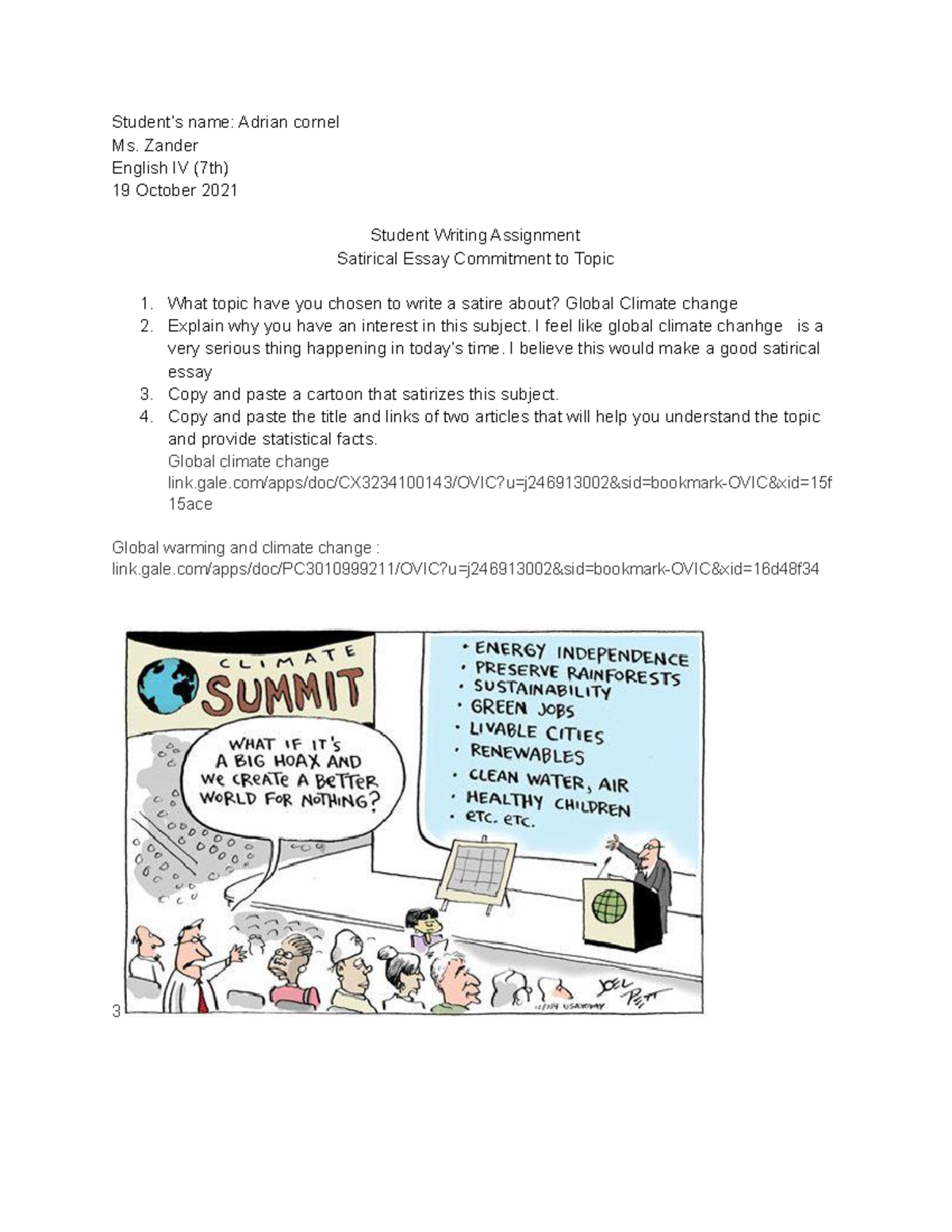 Satirical Essay Commitment to Topic - Student’s name: Adrian cornel Ms ...