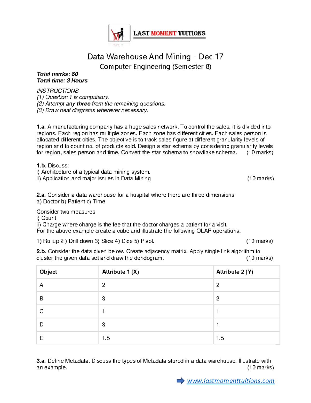 Data Warehouse And Mining Dec 17 converted - lastmomenttuitions Data Warehouse And Mining - Dec ...