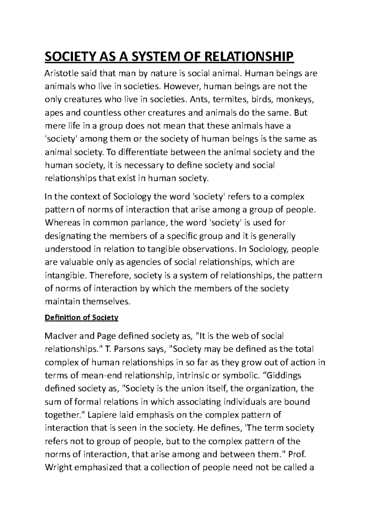 Society AS A System OF Relationship - SOCIETY AS A SYSTEM OF ...