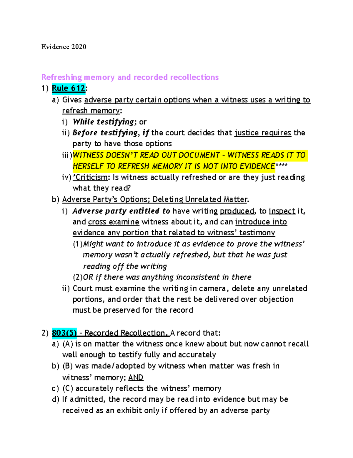 Refreshing memory and recorded recollections; Answer to Problem 7 ...