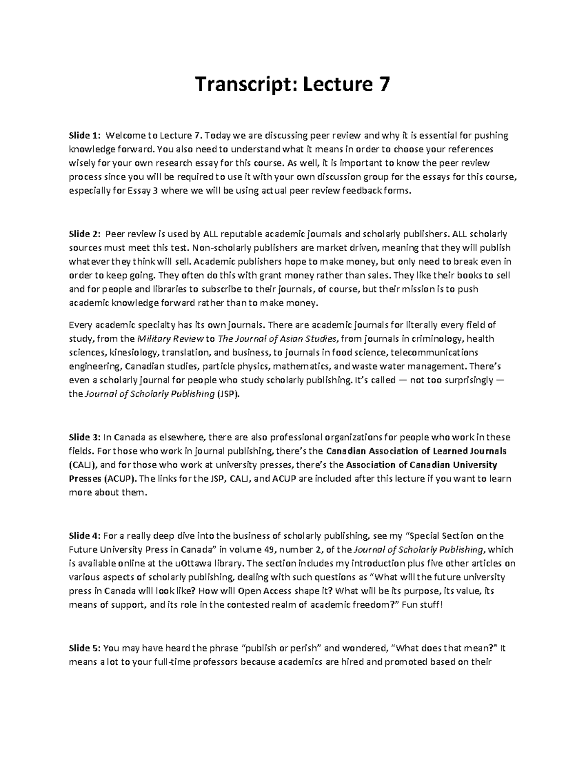 Lecture 7 Transcript - ENG1100 - uOttawa - Studocu