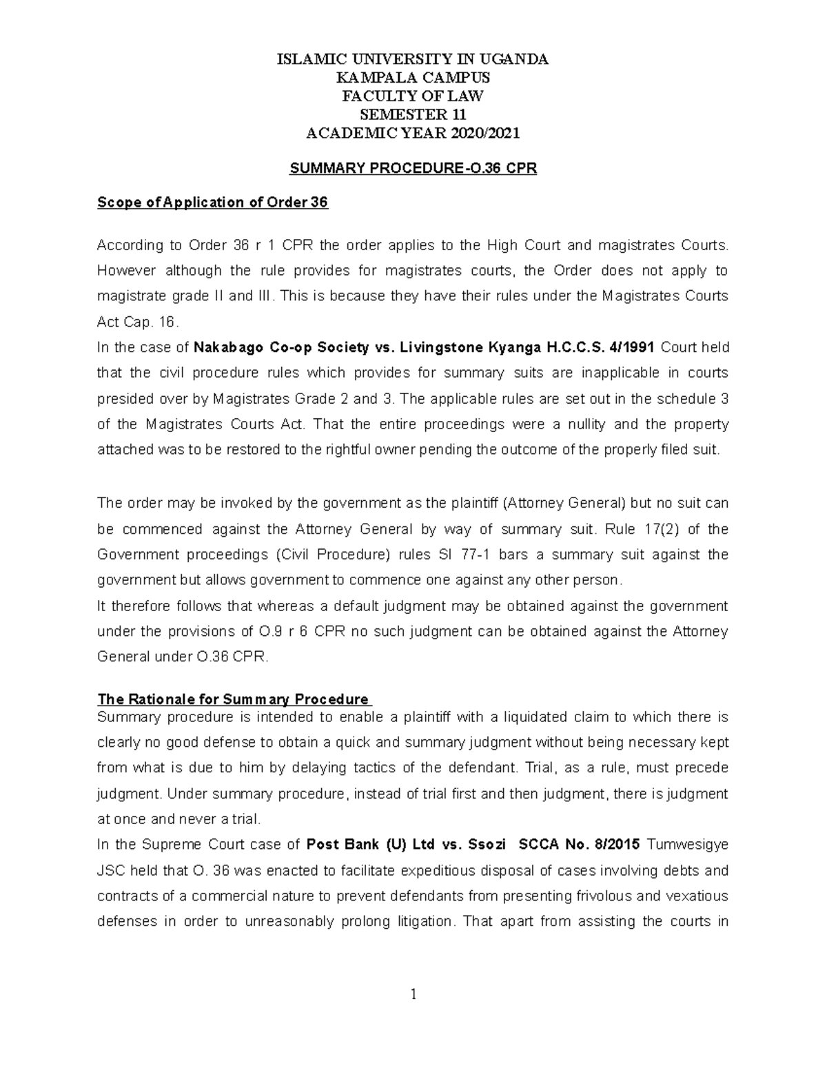 Summary Procedure - Grade: 7 - LLB - IUIU - Studocu