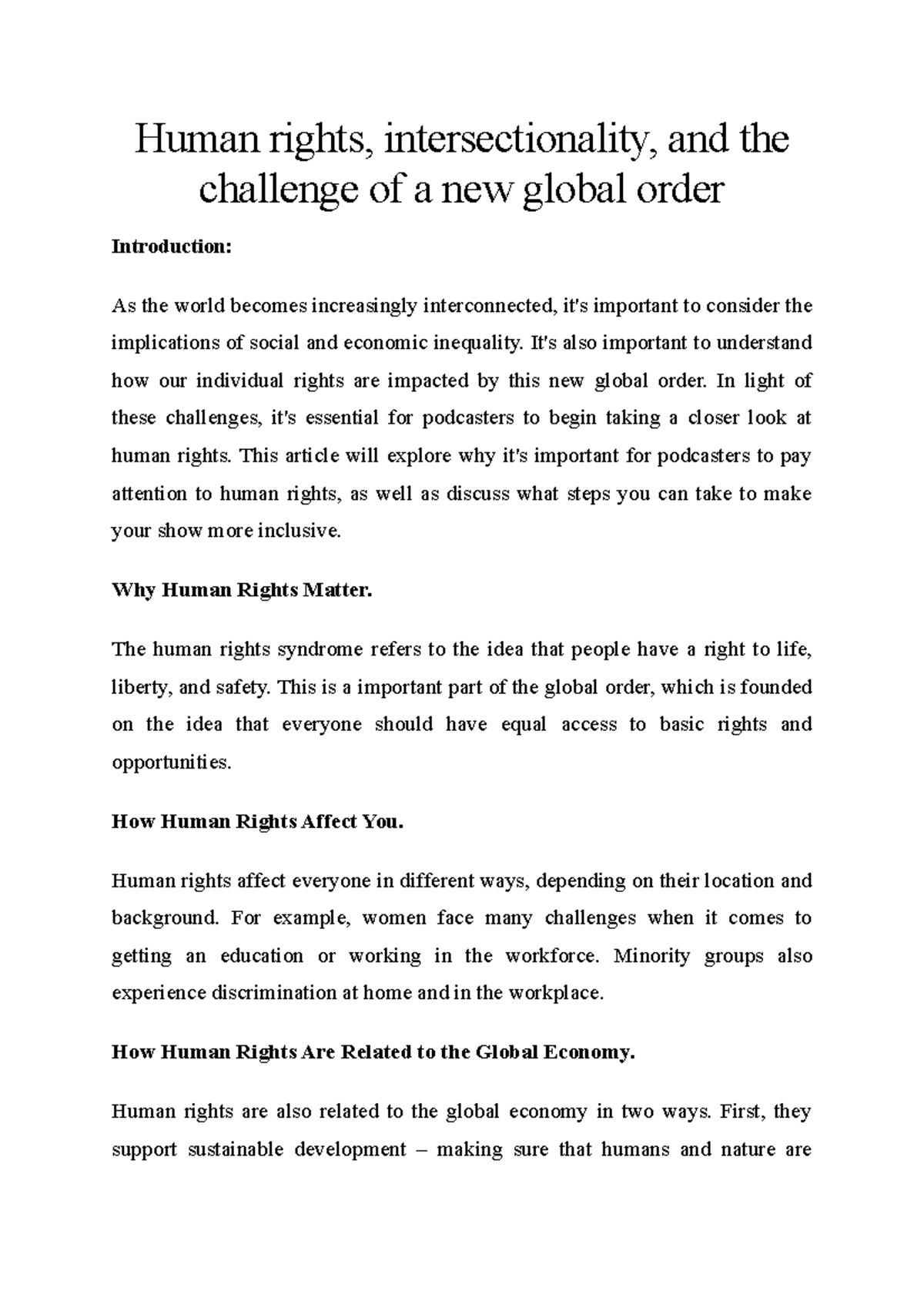 Human rights, intersectionality, and the challenge of a new global ...