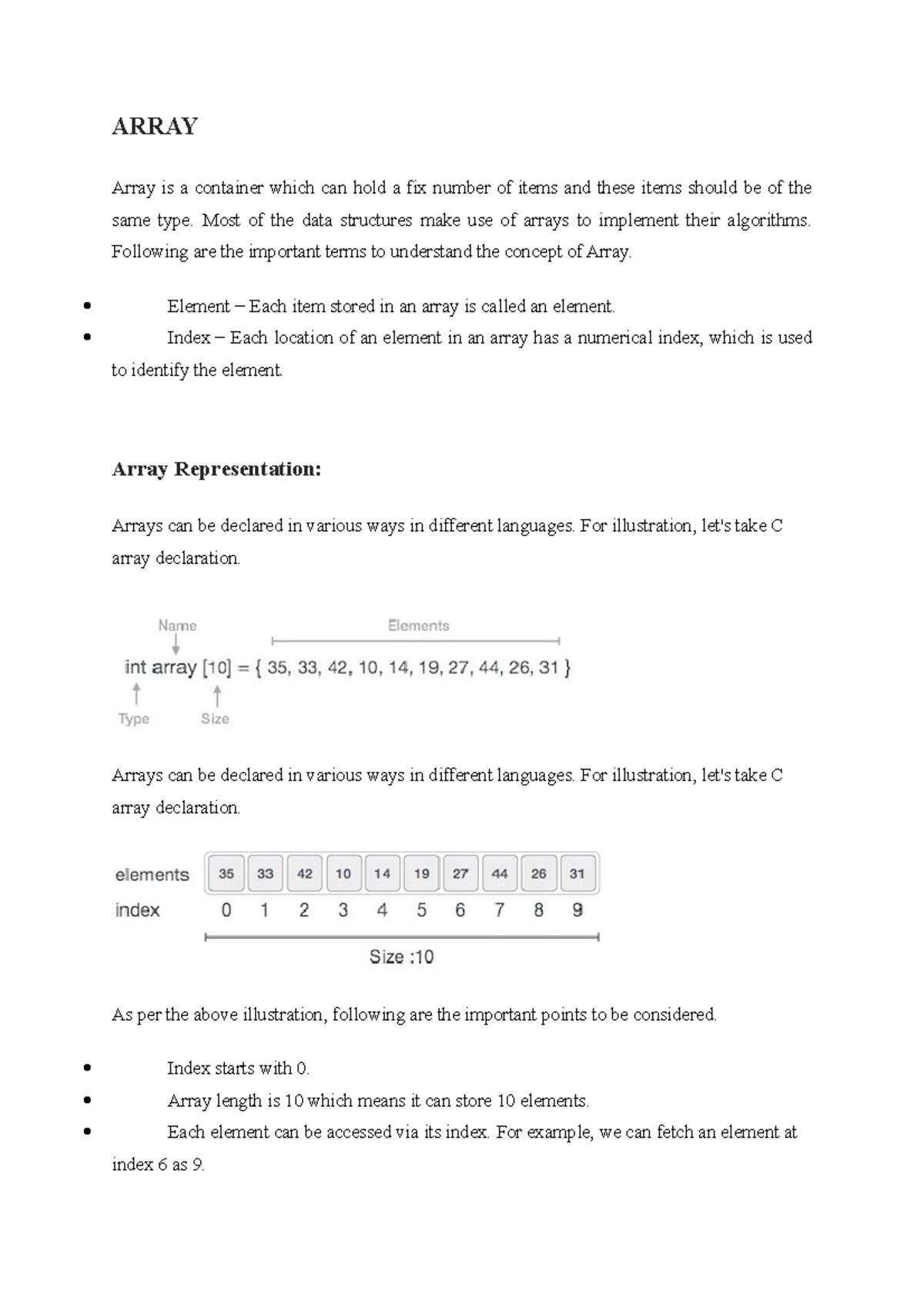 Lecture Topic 2 - Array - ARRAY Array is a container which can hold a ...