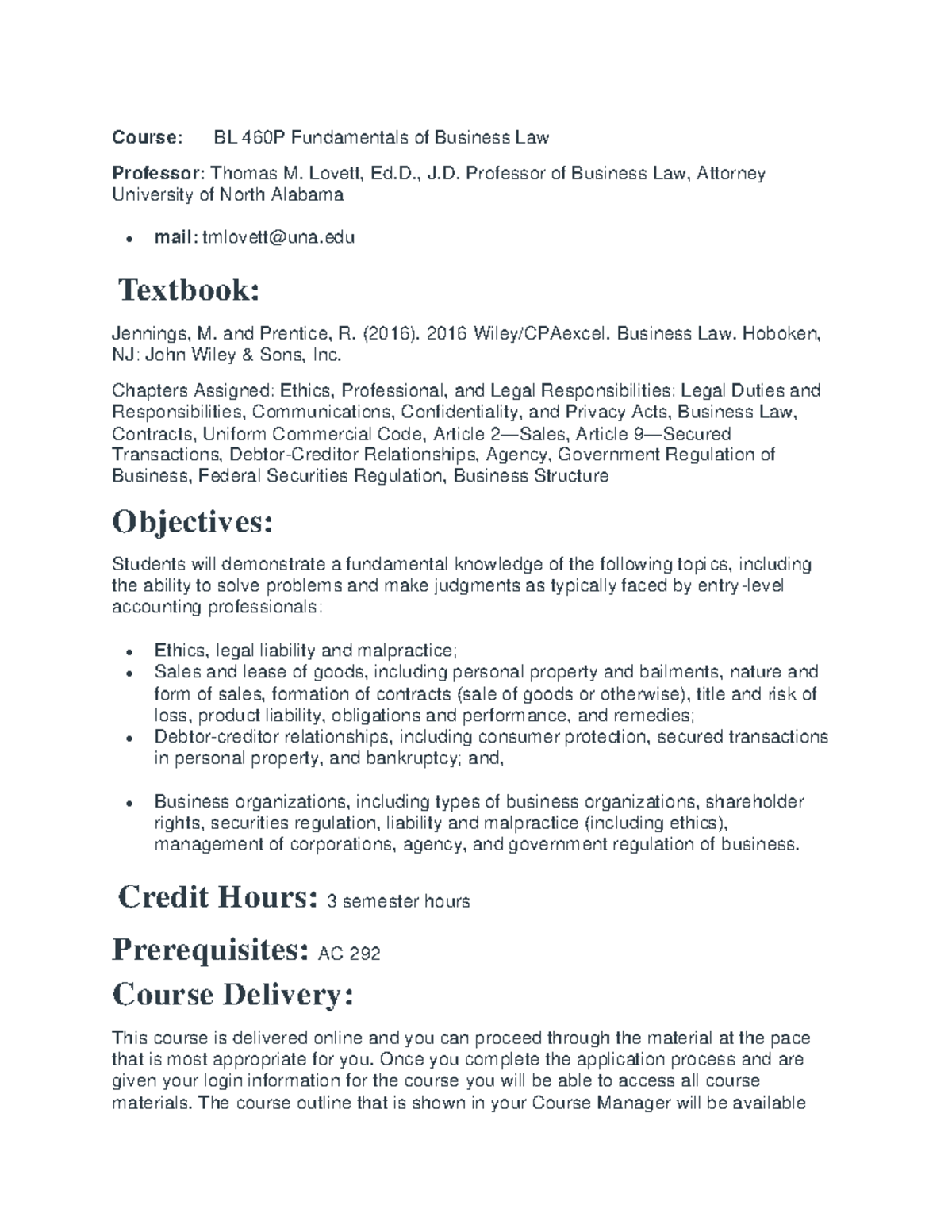 Fundamentals Business Law syllabus bl460 - Course: BL 460P Fundamentals ...