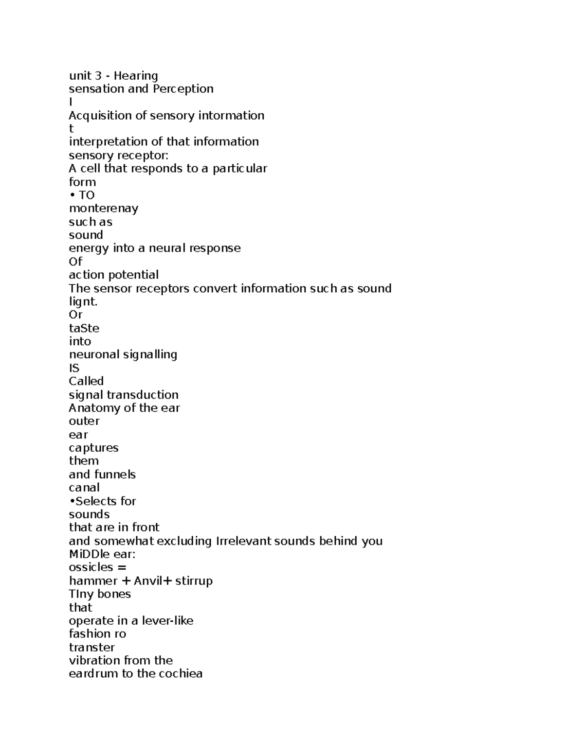 Unit 3 - poem - unit 3 - Hearing sensation and Perception I Acquisition ...