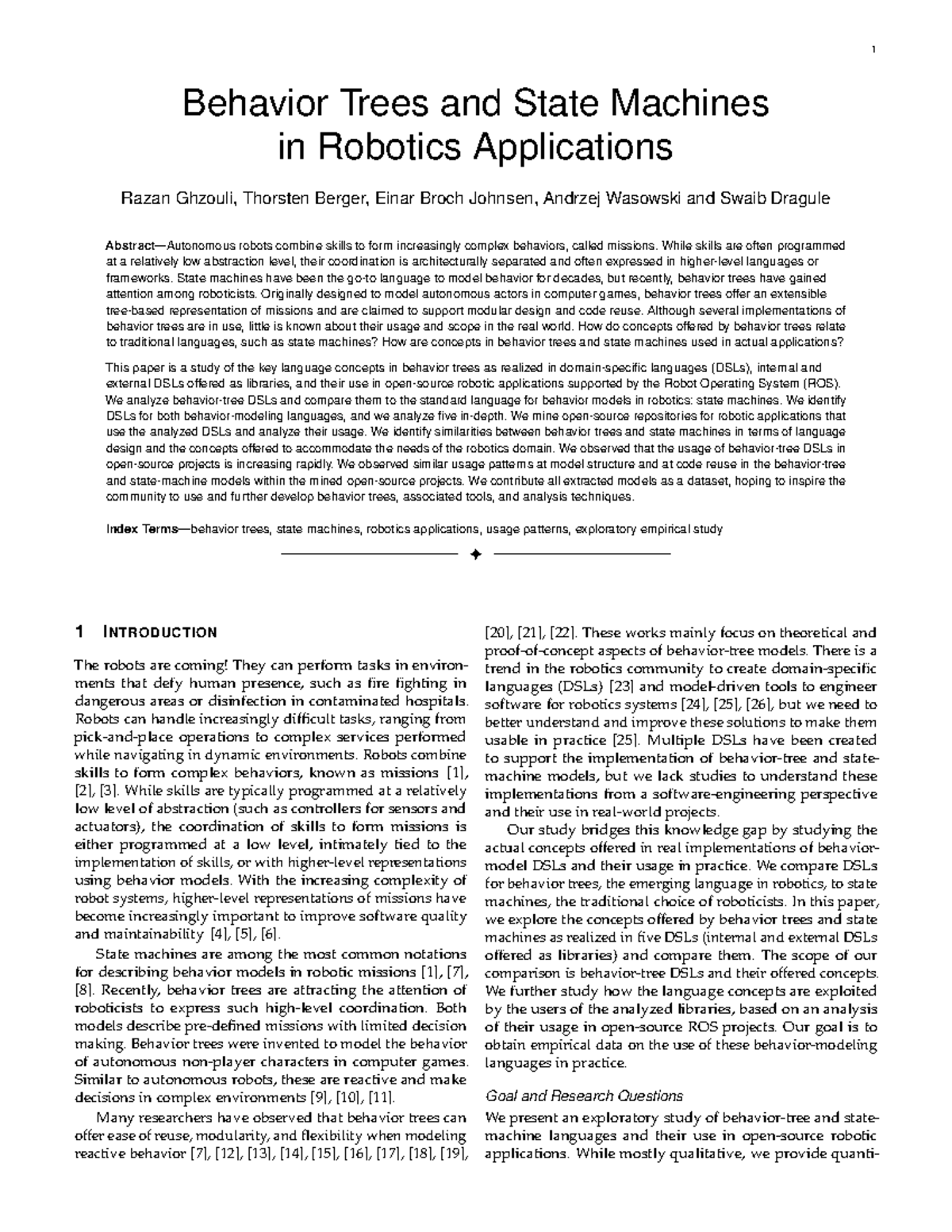 Behavior Trees and State Machines - While skills are often programmed ...