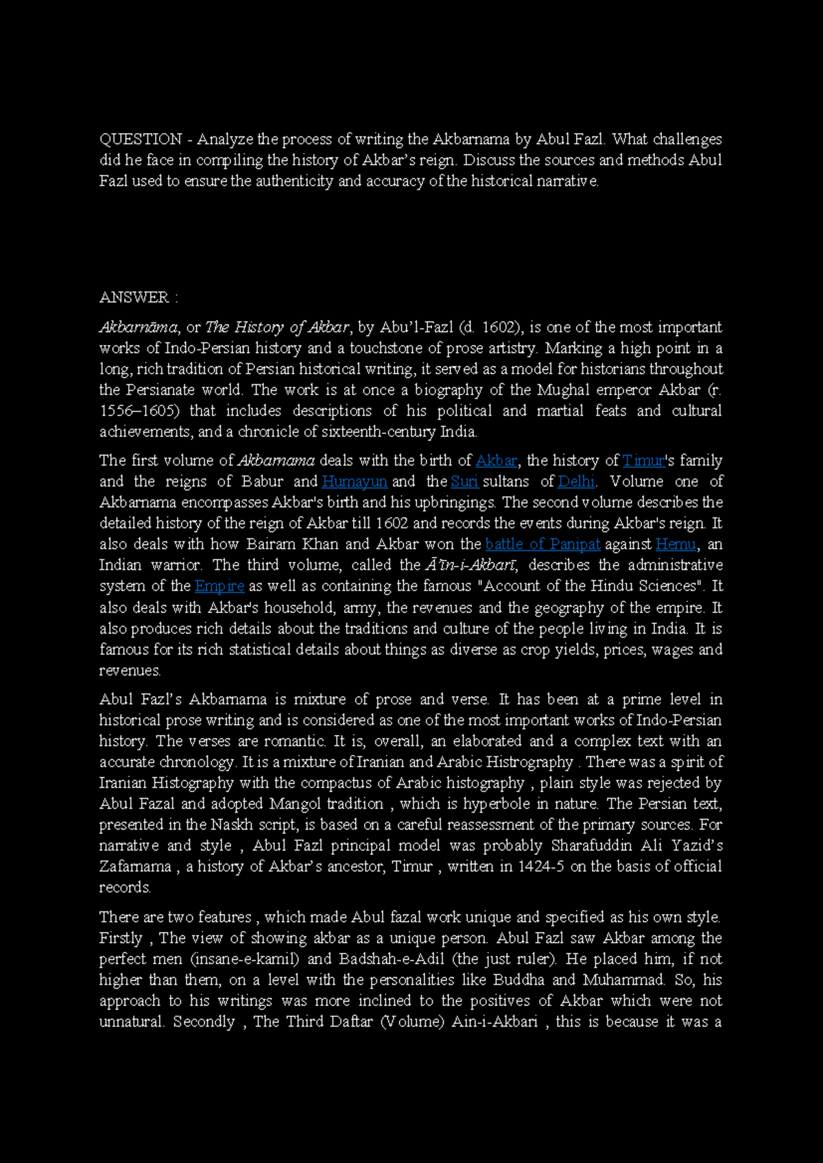 Writing of Akbarnama by Abul Fazl - QUESTION - Analyze the process of ...